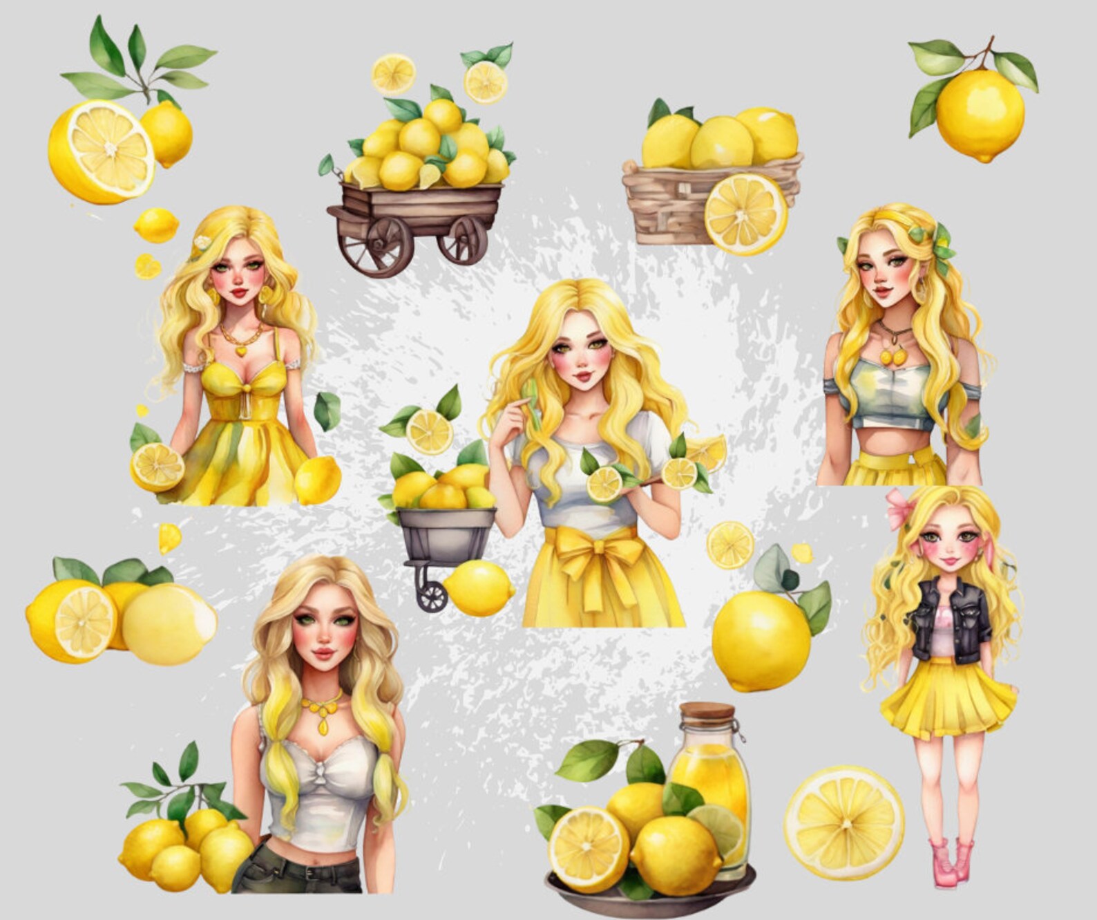 Lemon Clipart Bundle, Watercolor PNG, Lemonade Stand, Citrus Fruit ...