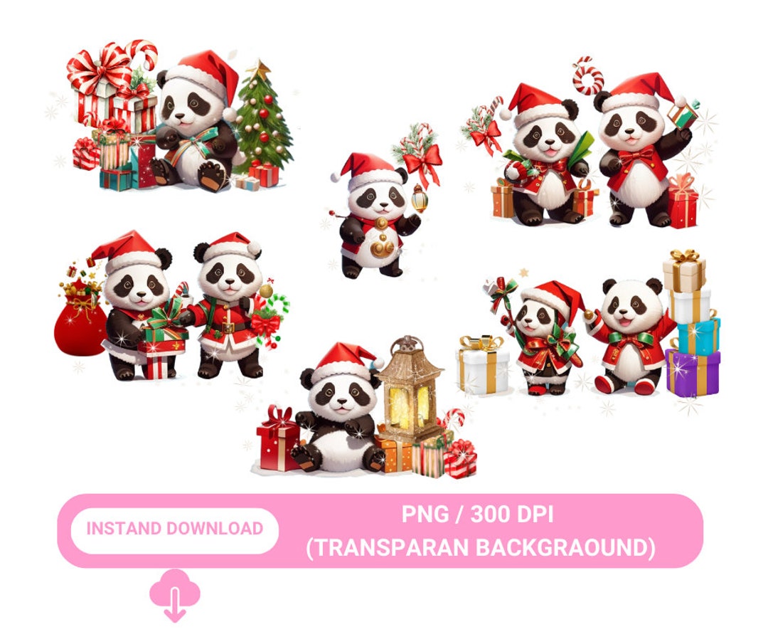 Panda Png Graphics Bundle, Christmas Clipart Bundles, Set of 6, Cute ...