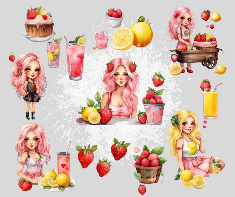 Lemon Clipart Bundle, Watercolor PNG, Lemonade Stand, Citrus Fruit ...