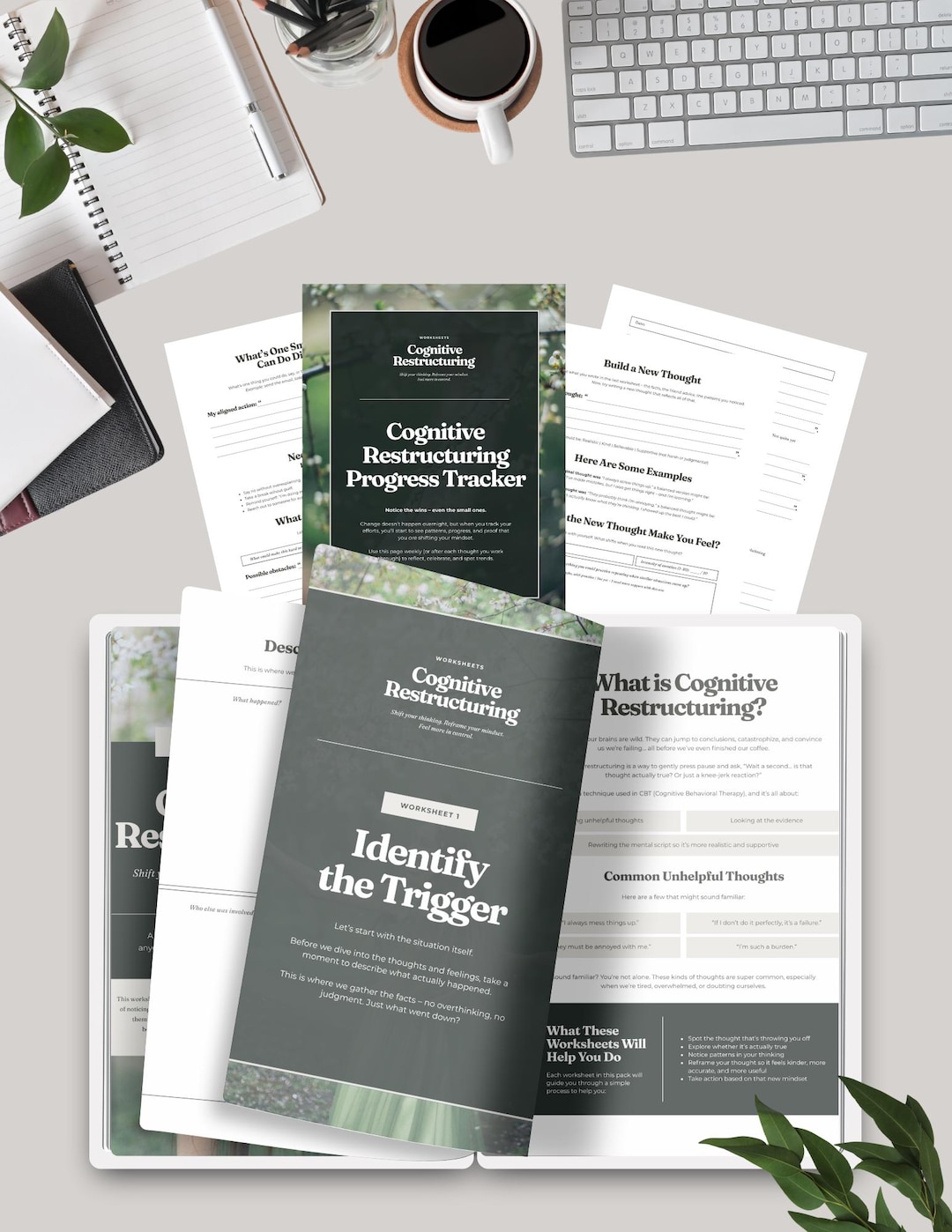 Cognitive Restructuring Worksheets Canva Template CBT Printable ...