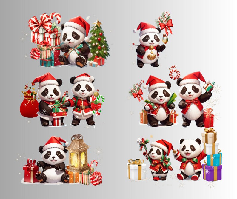 Panda Png Graphics Bundle, Christmas Clipart Bundles, Set of 6, Cute ...