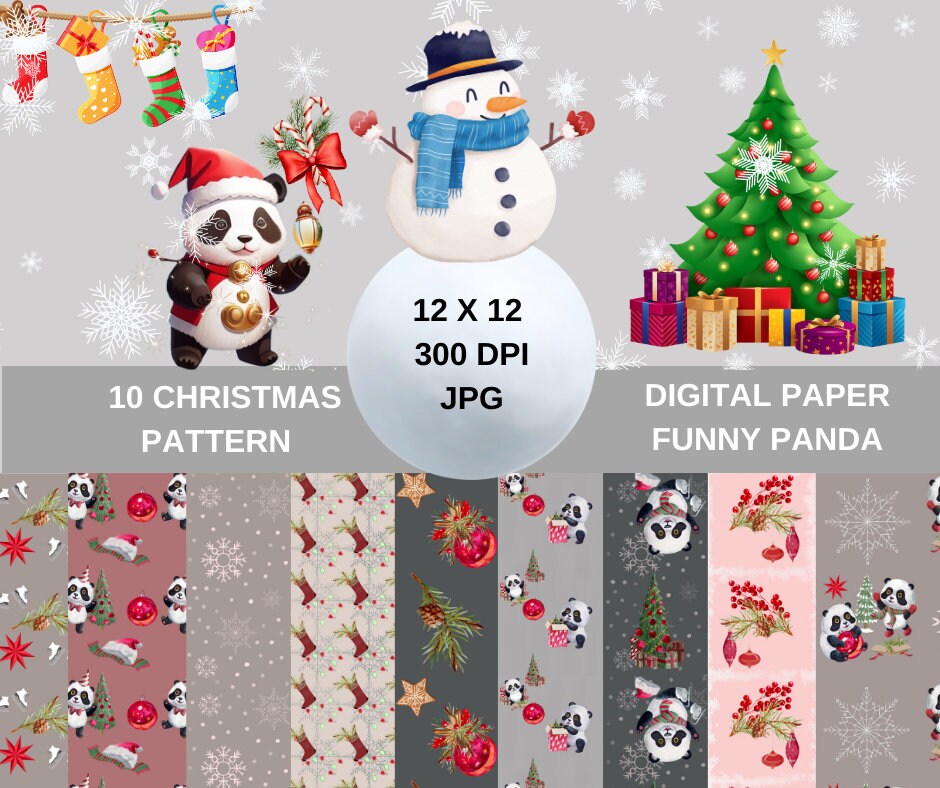 Panda Png Graphics Bundle, Christmas Clipart Bundles, Set of 6, Cute ...