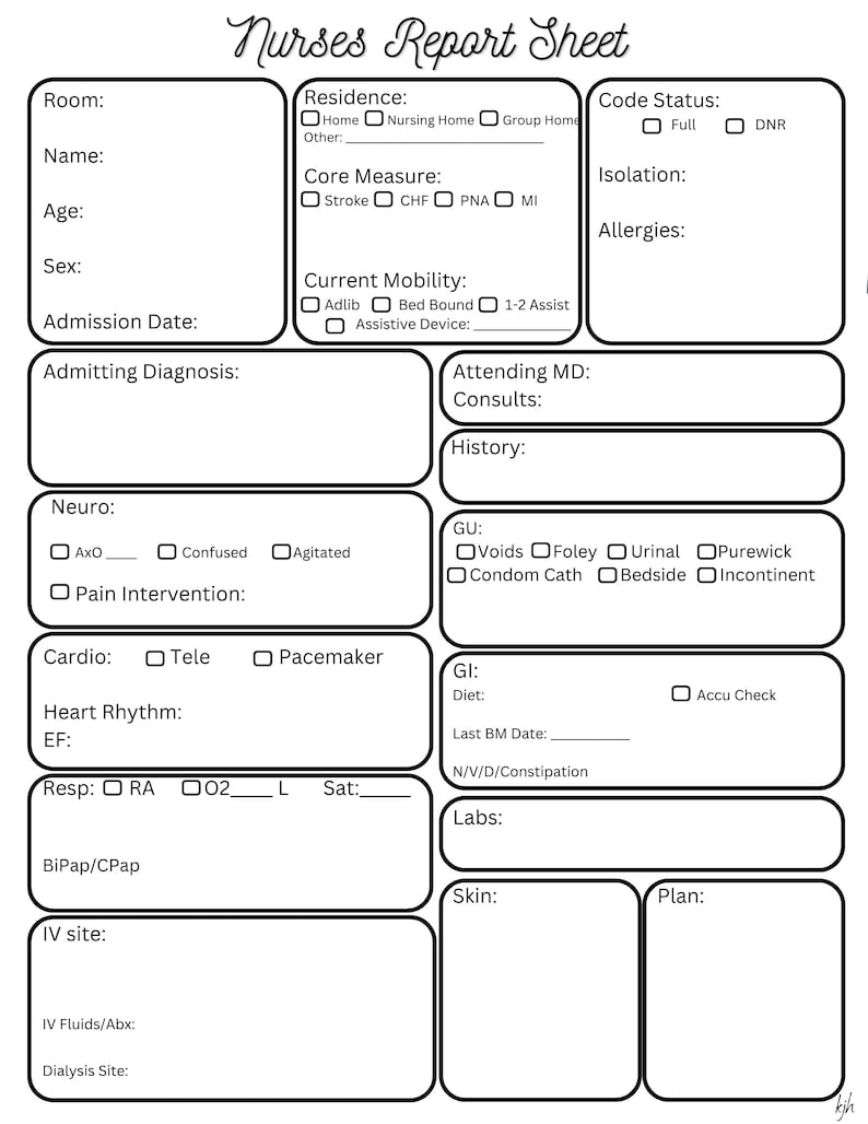 Nurses Report Sheet - Etsy