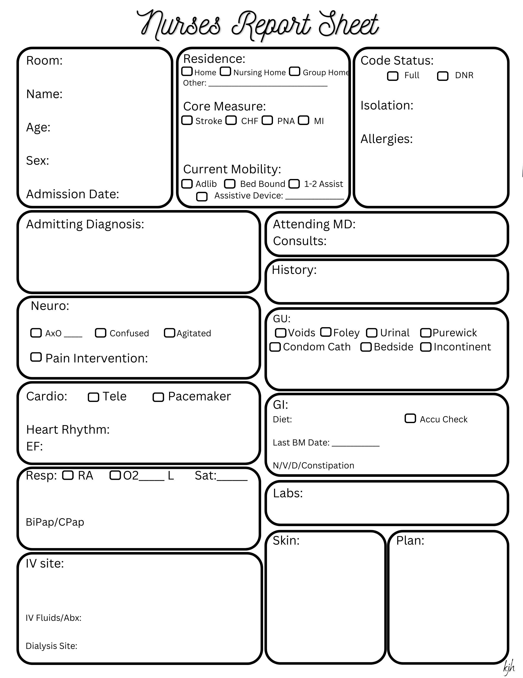 Nurses Report Sheet - Etsy