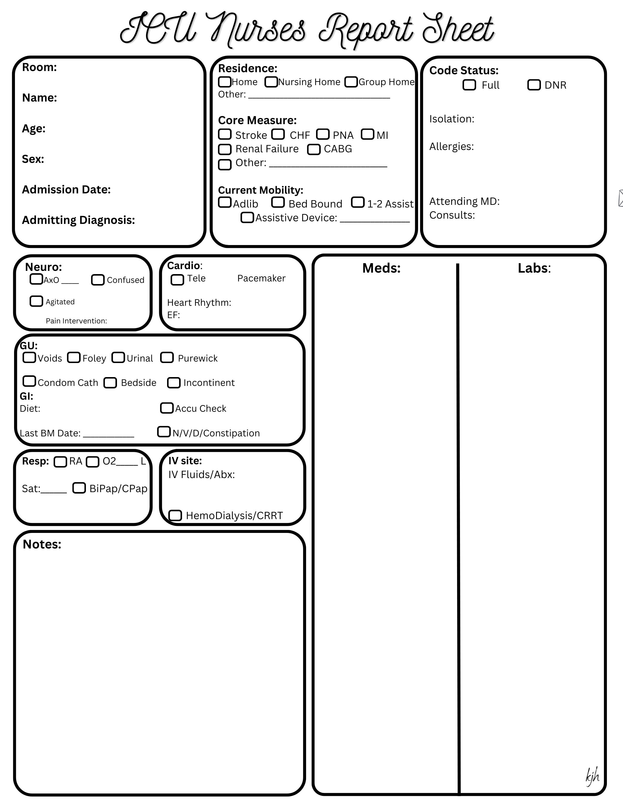 ICU Nurses Report Sheet - Etsy