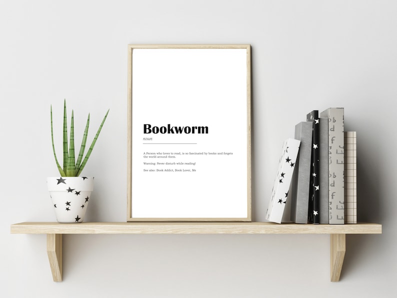 Bookworm Definition Wall Art, Minimalistic Poster Print, Home Wall ...