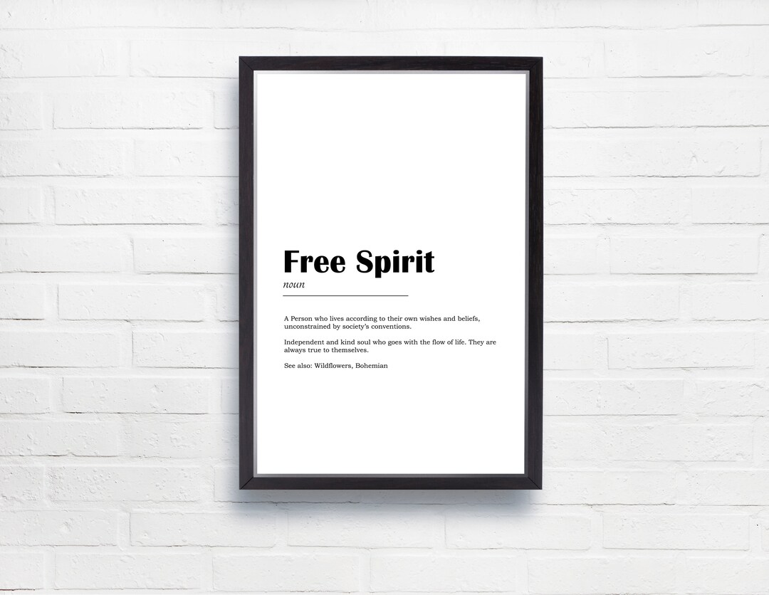 Free Spirit Definition Wall Art, Minimalistic Poster Print, Boho Home ...