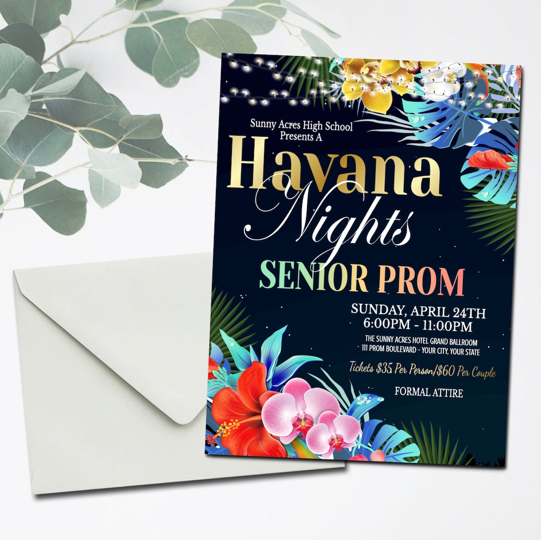 Havana Nights Prom Invite Template, Printable Editable, High School ...