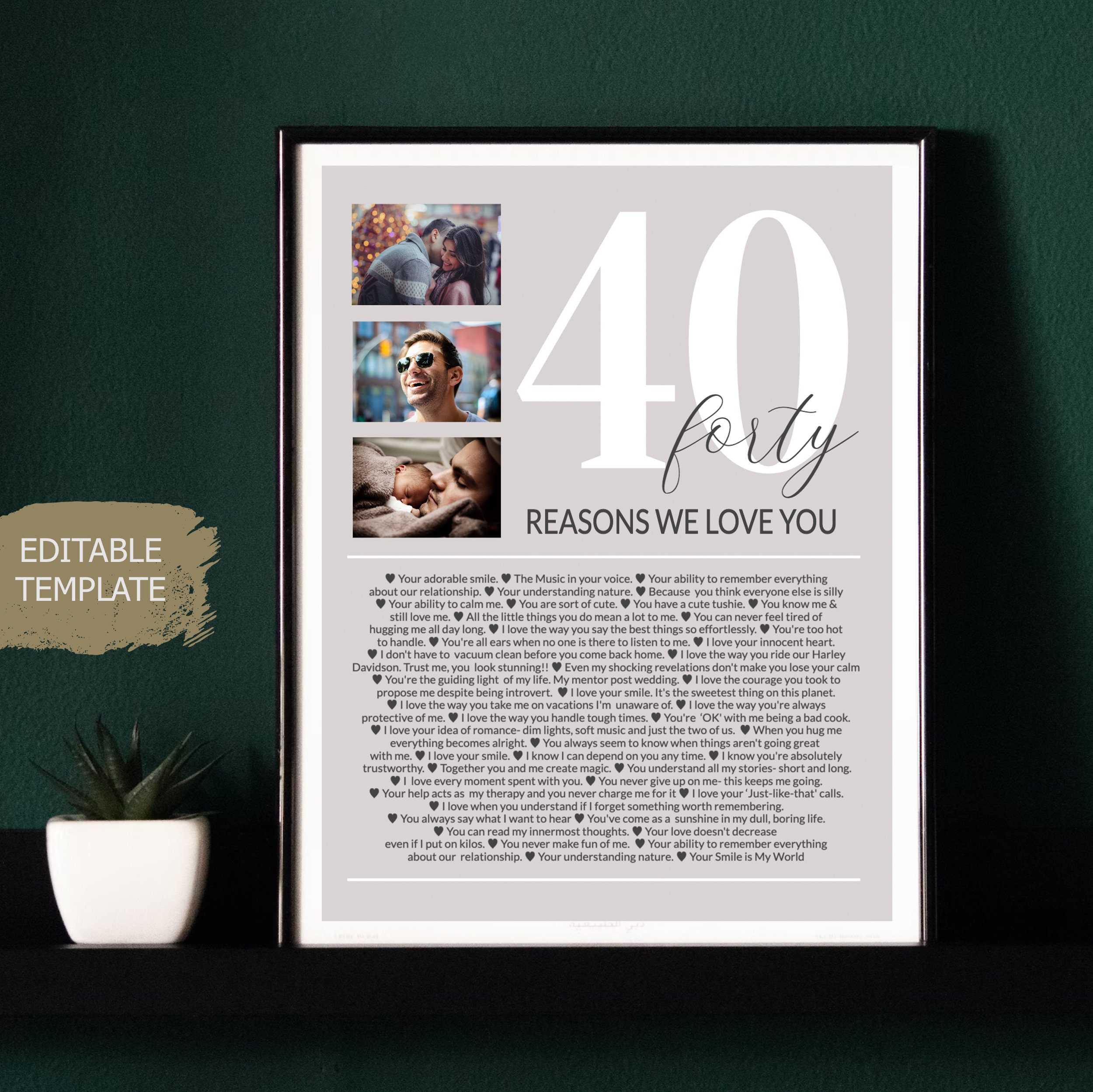 Editable Template, 40 Reasons We Love You Photo Collage, Mom's 40th ...