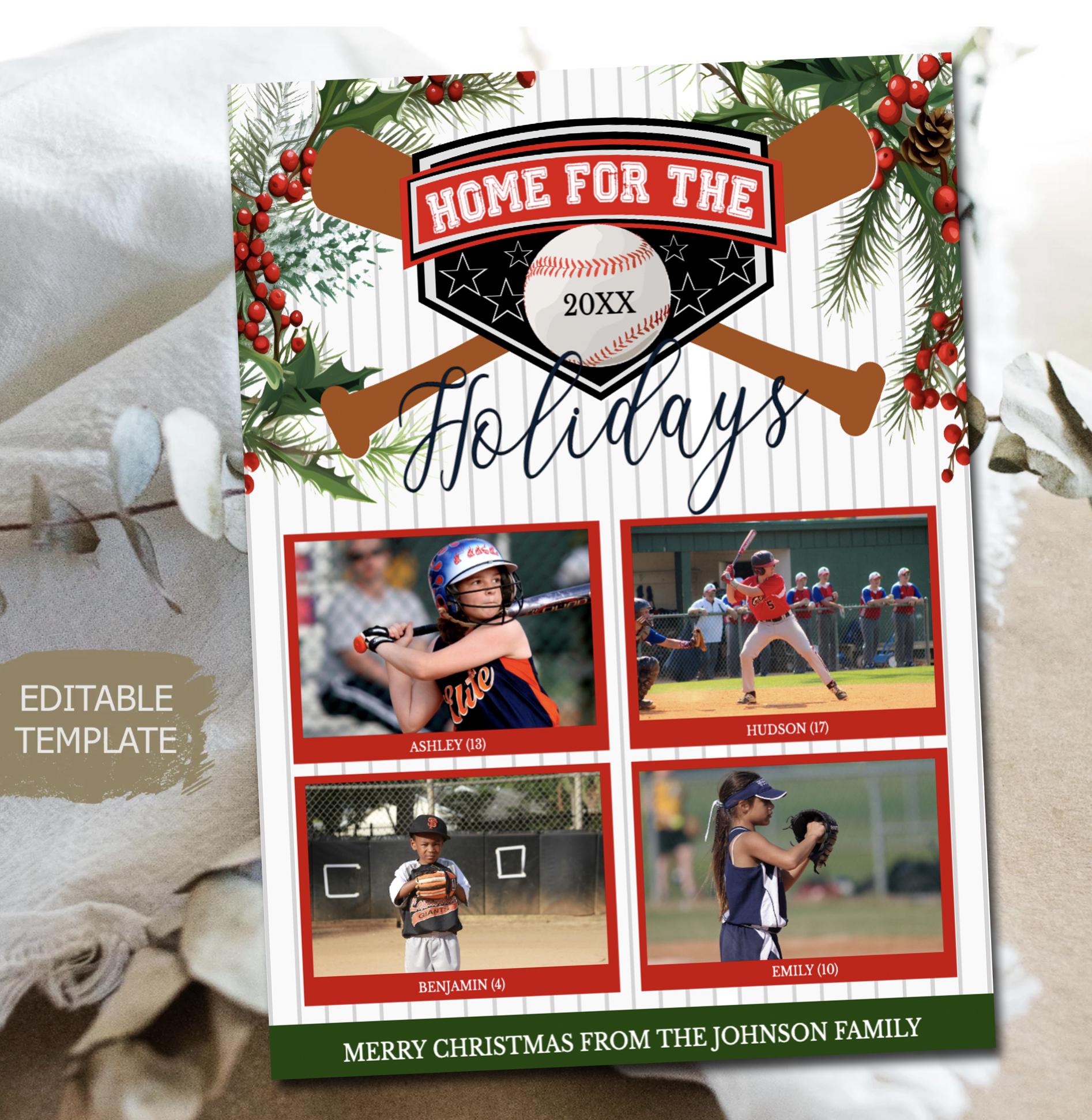 Baseball Christmas Card, Home for the Holidays, Holiday Greeting Photo ...