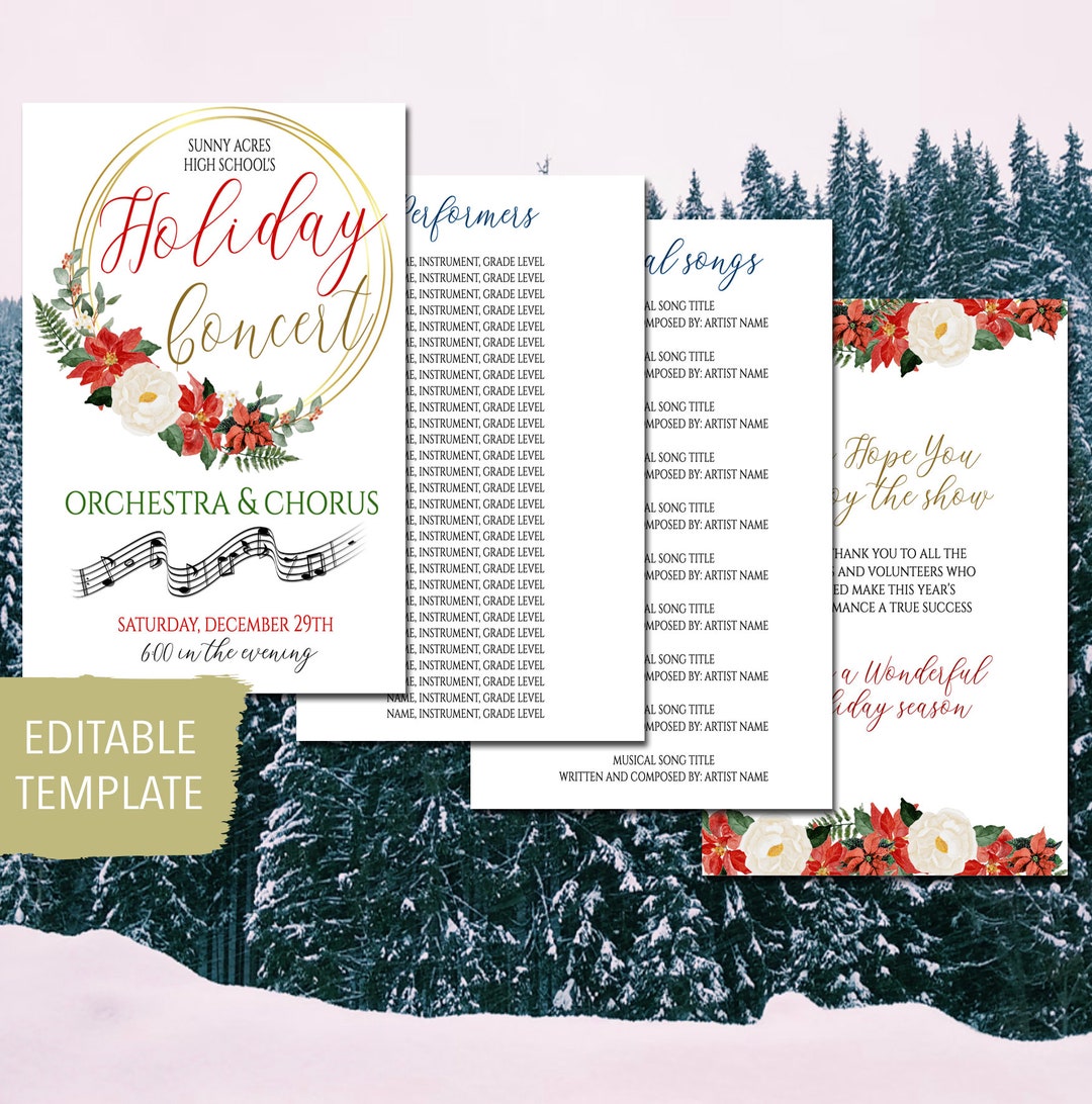 Christmas Concert Program Template, Printable High School Holiday ...