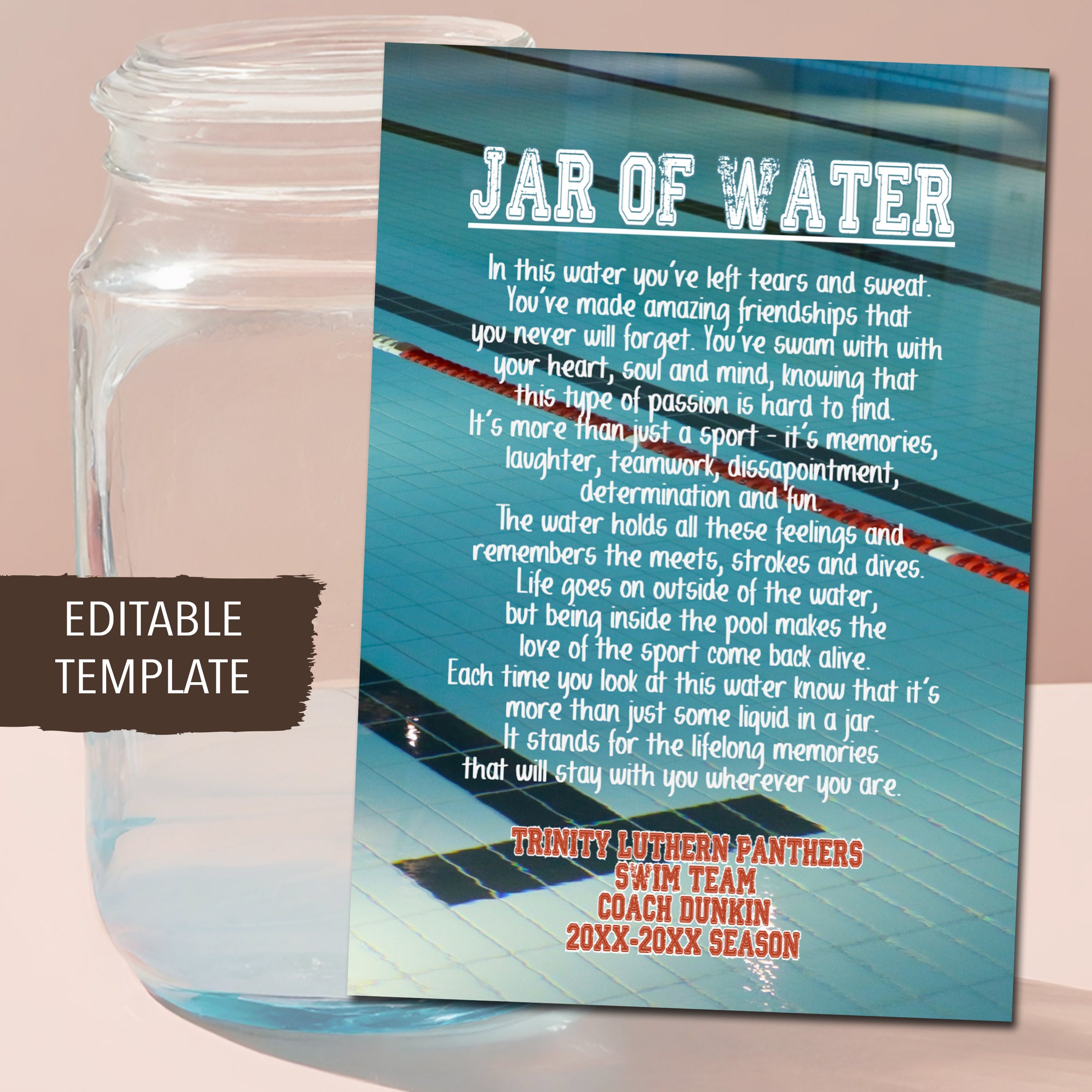 Swimming Jar of Water Gift Tags, Printable Gift From Coach Idea ...