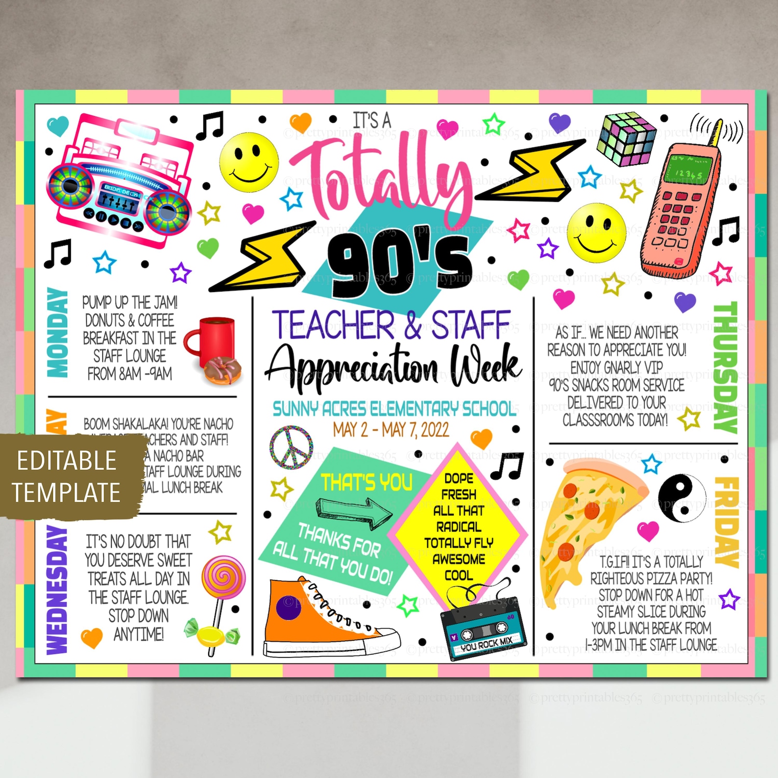 80s 90s Theme Teacher Appreciation Week Itinerary, Retro Throwback Old ...