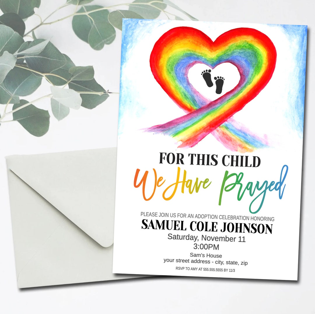For This Child We Have Prayed Rainbow Baby Adoption Invite Template ...