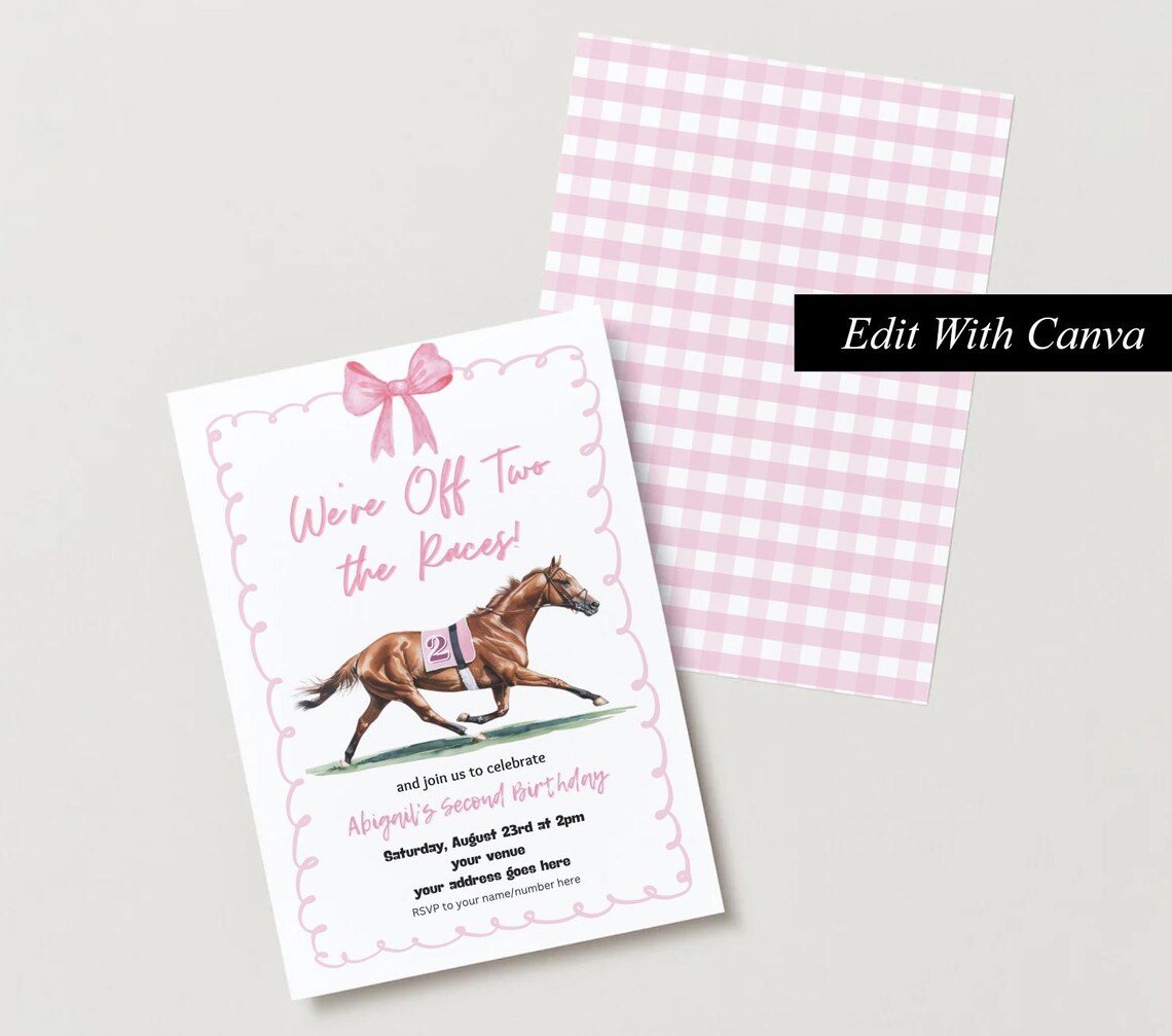 Editable off TWO the Races Birthday Invitation, Girl Pink Preppy Derby ...