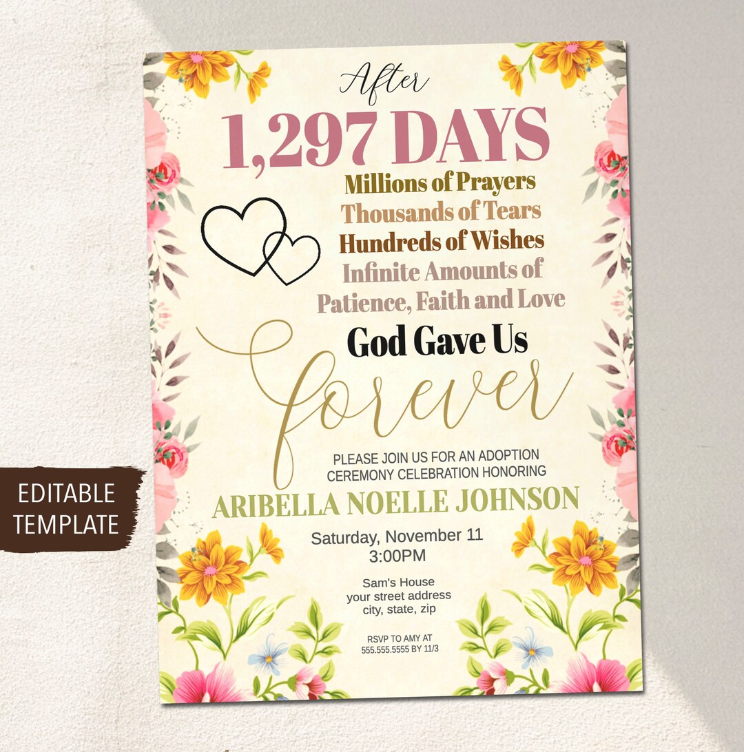 God Gave Us Forever Editable Adoption Invite Template, Printable ...