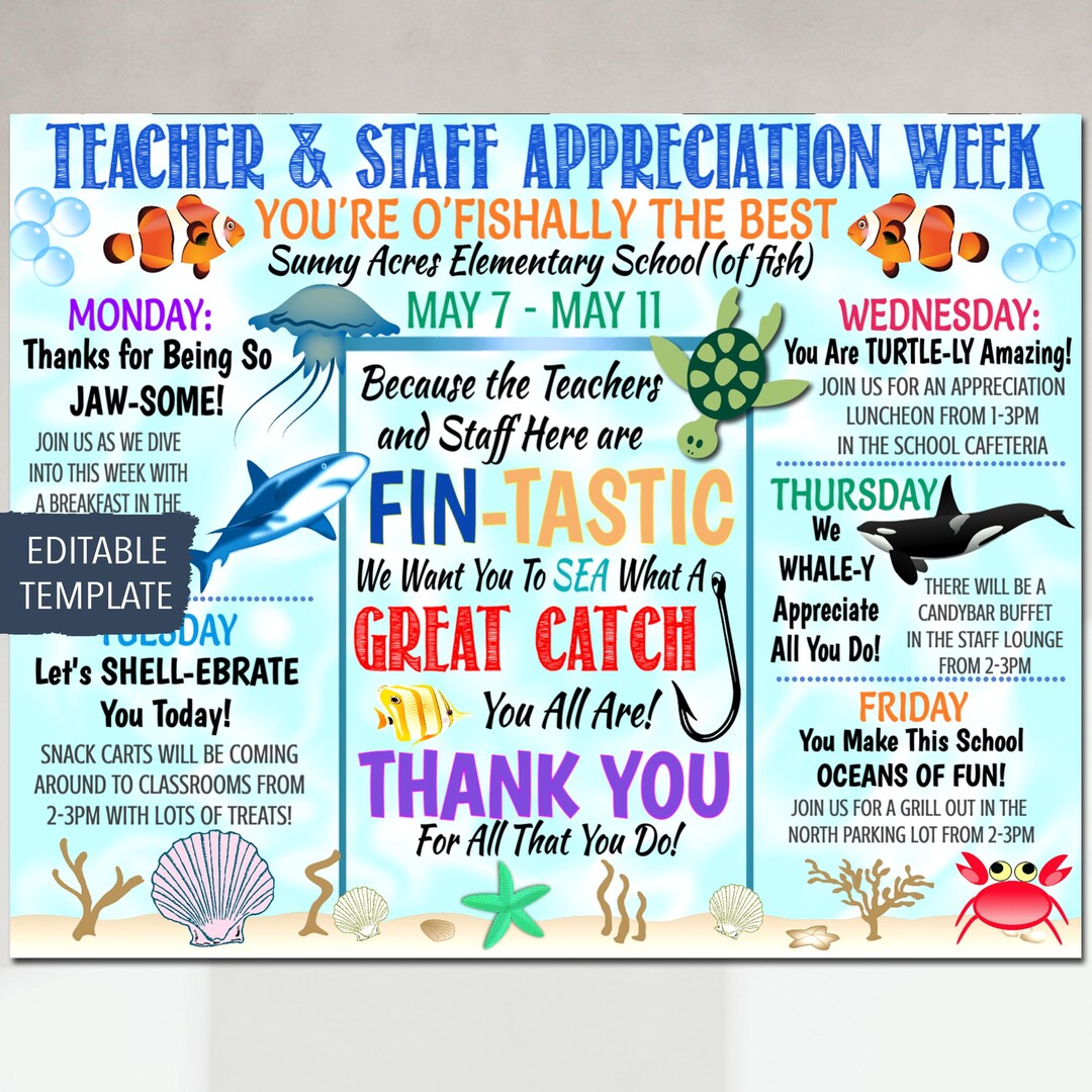 Under the Sea Themed Teacher Appreciation Week Itinerary Poster ...