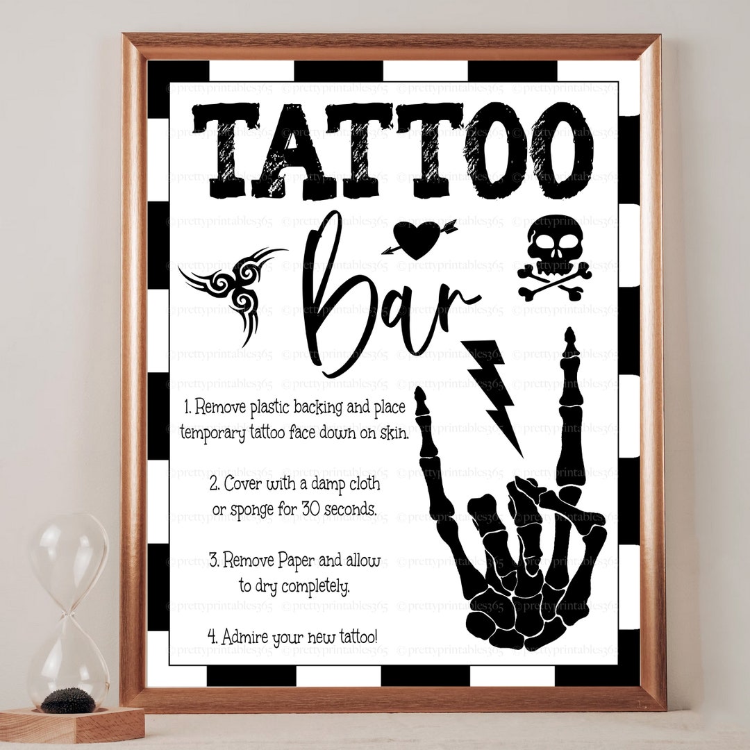 Tattoo Bar Party Sign, Temporary Tattoos, Bad TWO the Bone Tattoo Party ...
