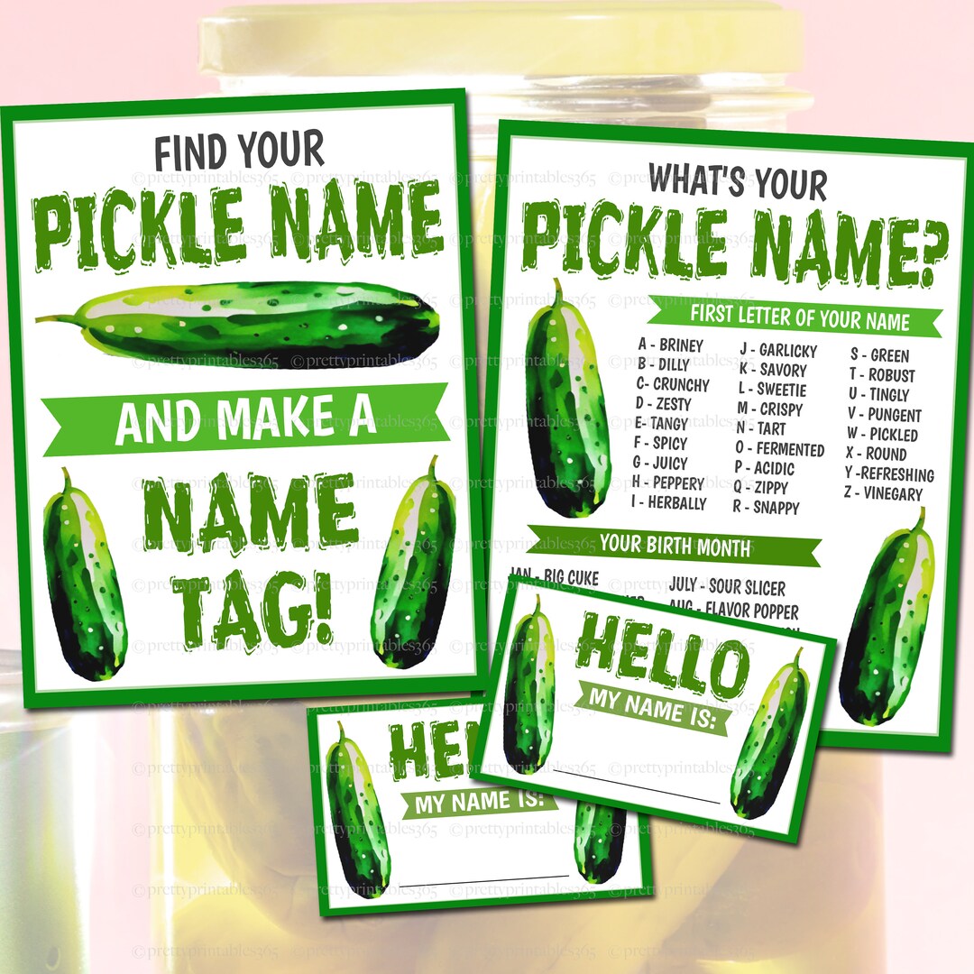 What's Your Pickle Name Game With Name Tags and Sign, Pickle Party ...