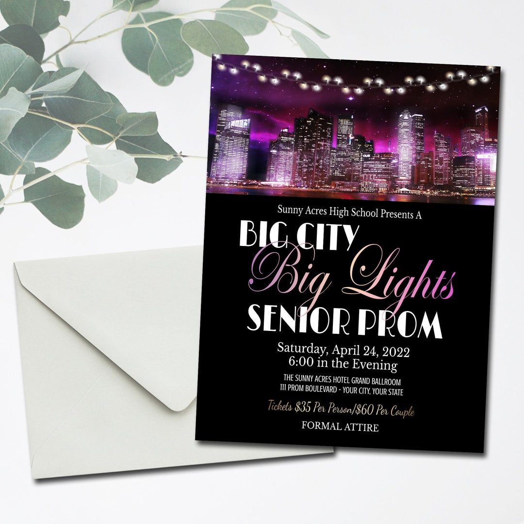 Big City Big Lights Prom Invite Template, Printable Editable, High ...
