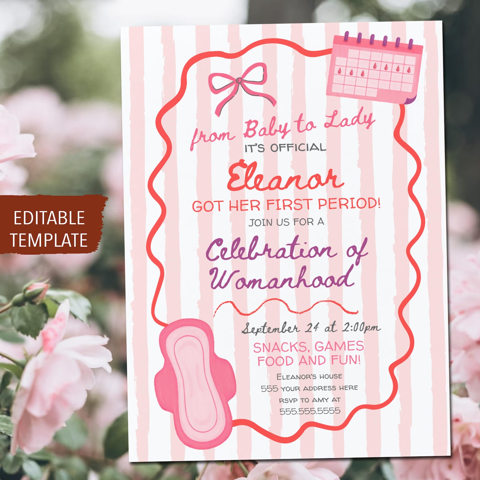 First Period Invitation, First Period Celebration, Young Girl Special ...