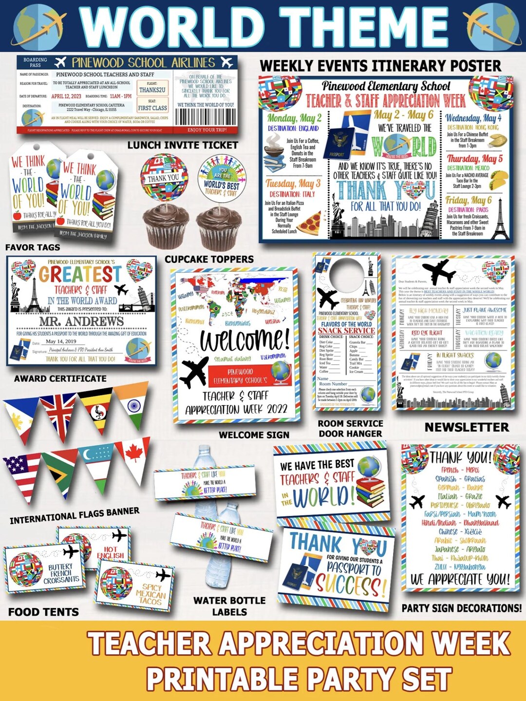 Teacher Appreciation Week Itinerary, Travel World Theme Calendar ...