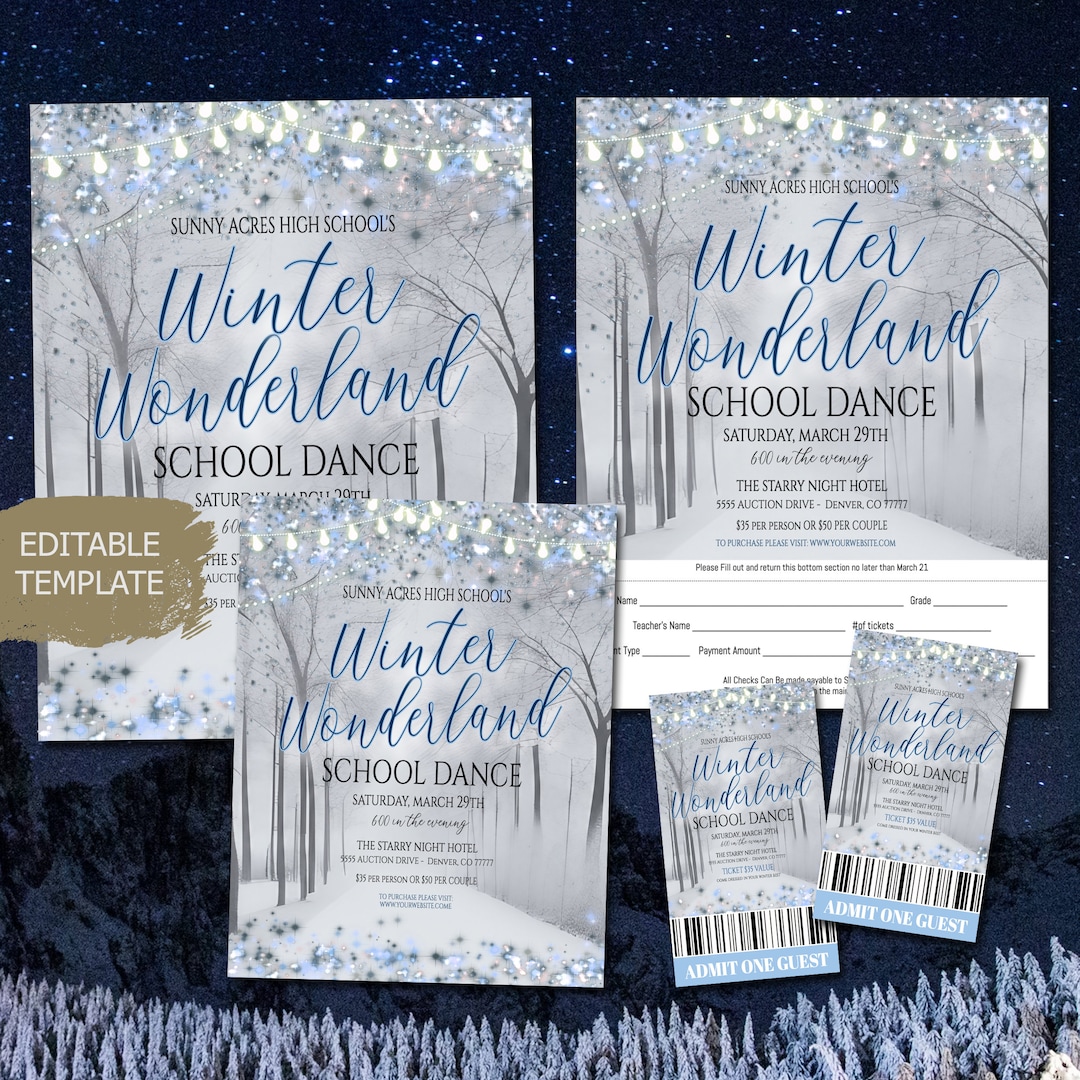 Winter Wonderland Dance Theme Template Set, Printable, High School ...