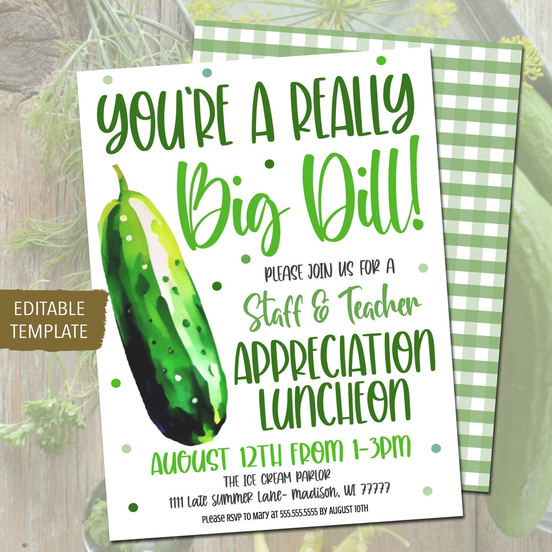 Pickle Appreciation Invitation Template, Thank You You're a Big Dill ...