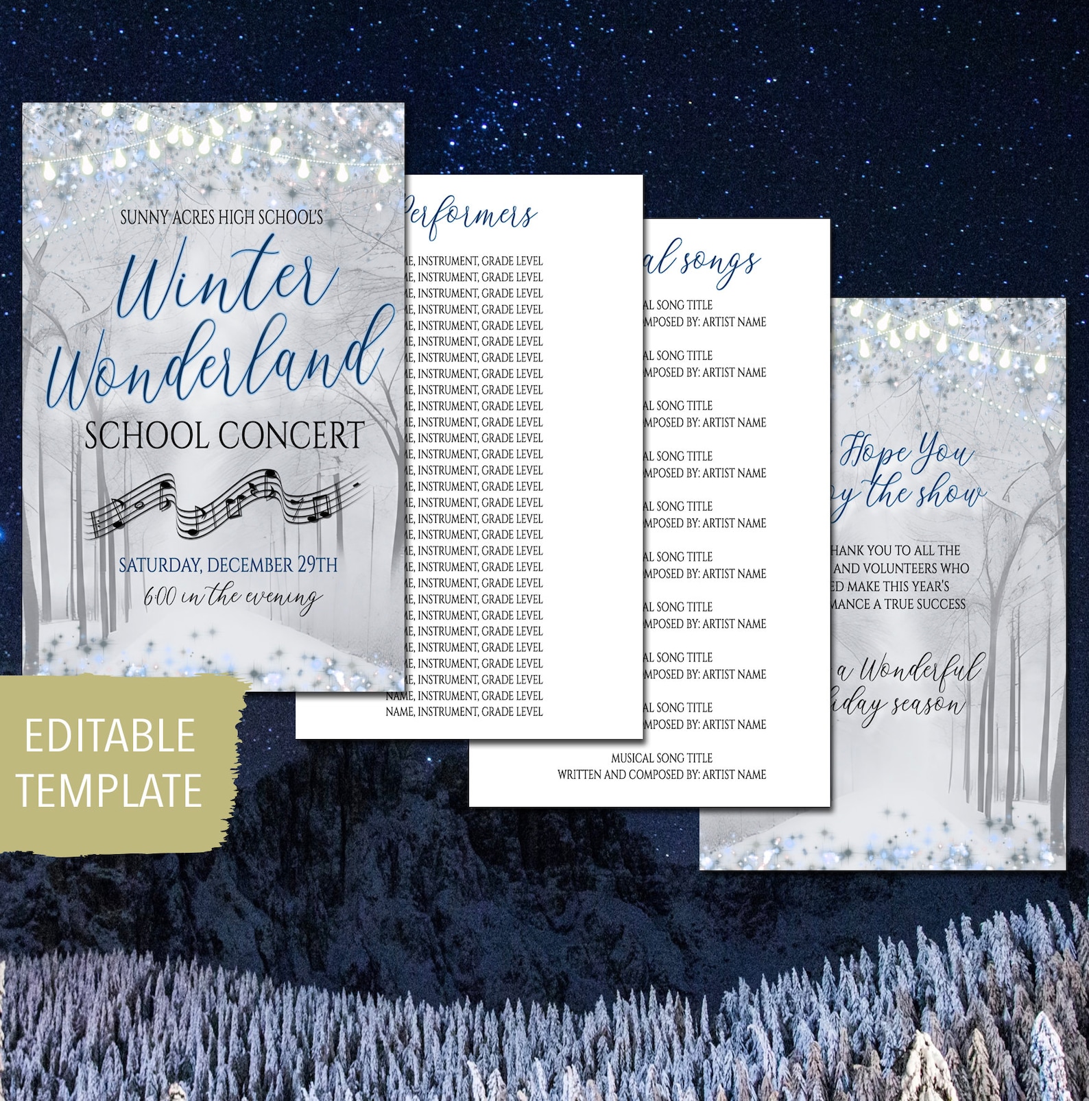 Winter Concert Program Template, Printable High School Christmas ...