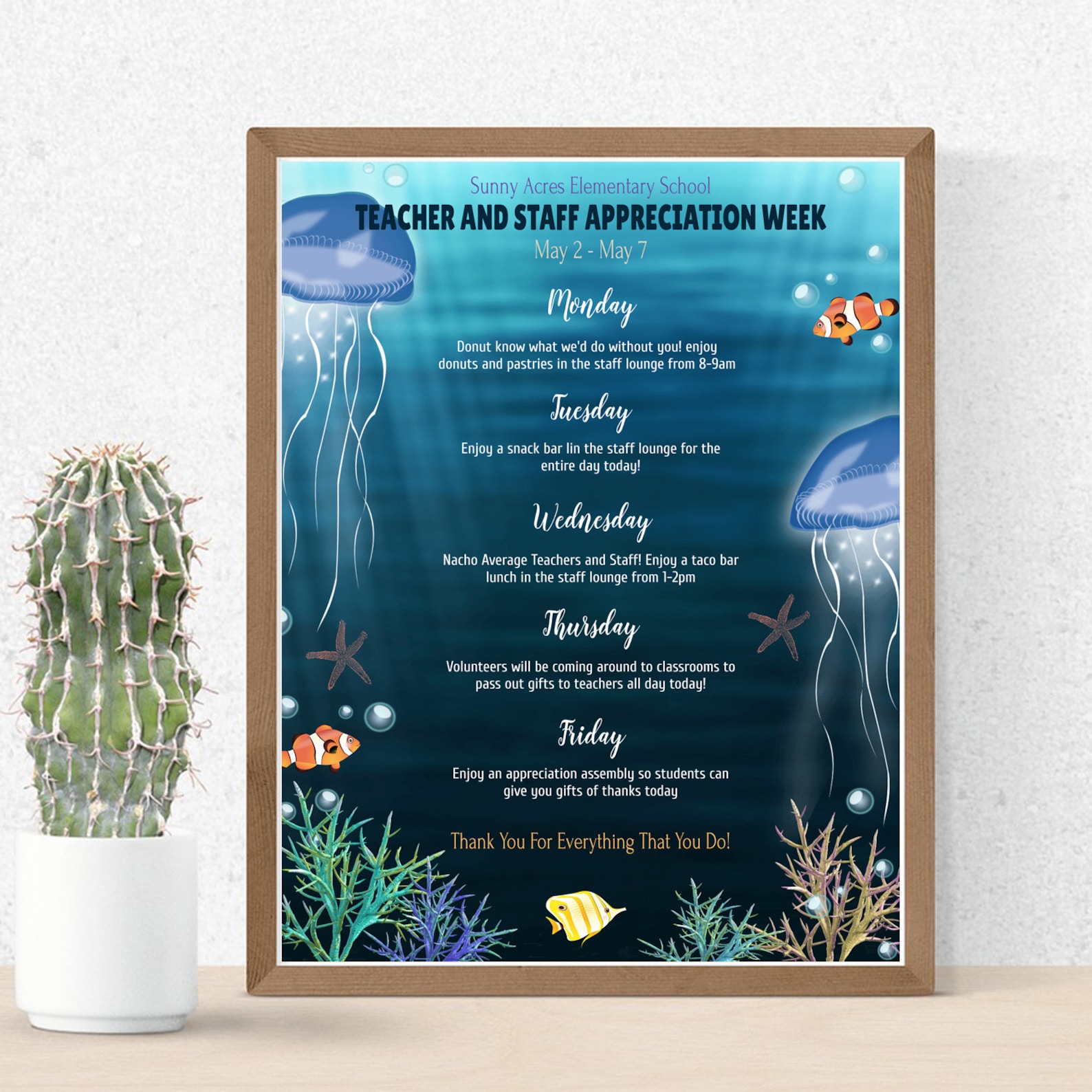 Teacher and Staff Appreciation Week Itinerary, Weekly Schedule of ...