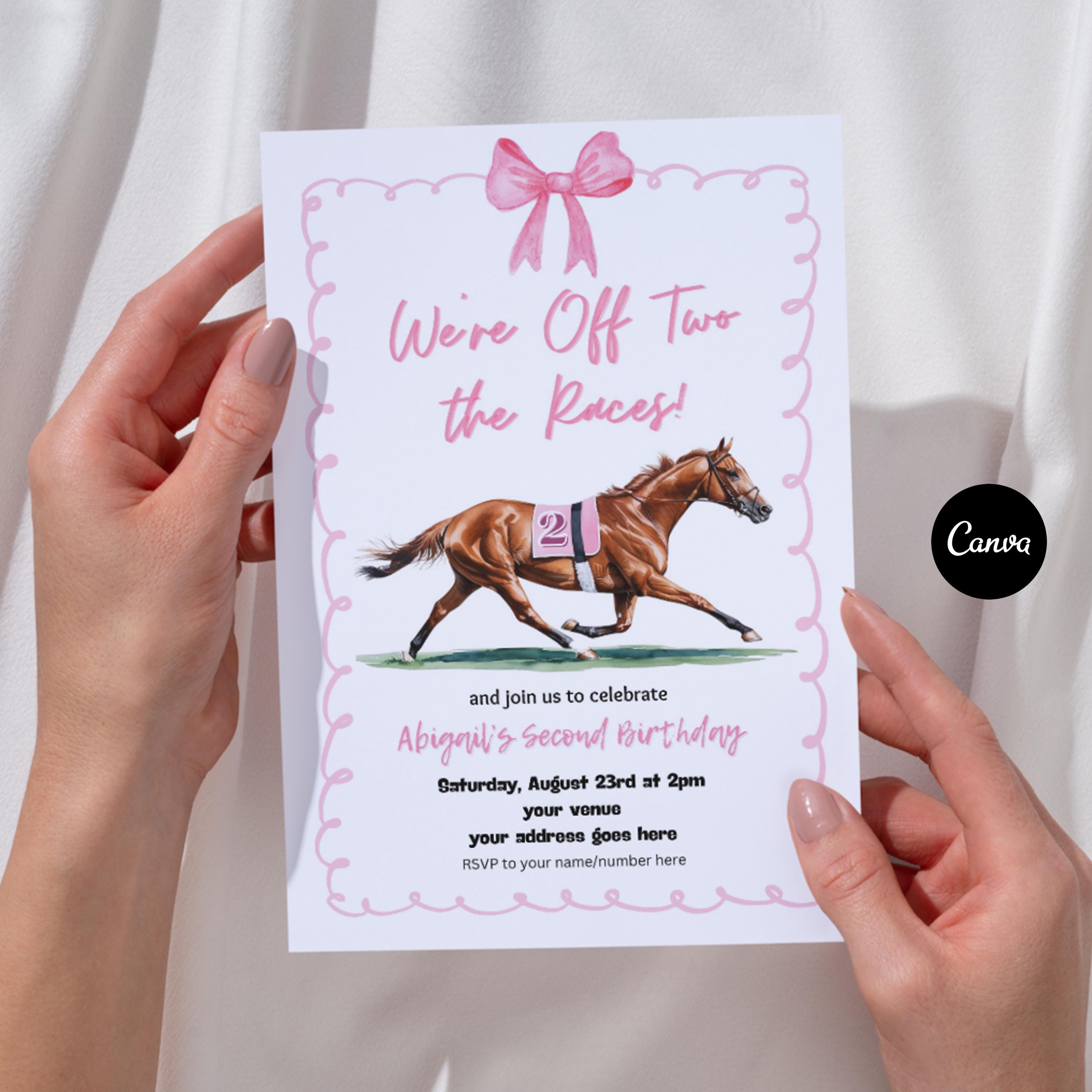 Editable off TWO the Races Birthday Invitation, Girl Pink Preppy Derby ...