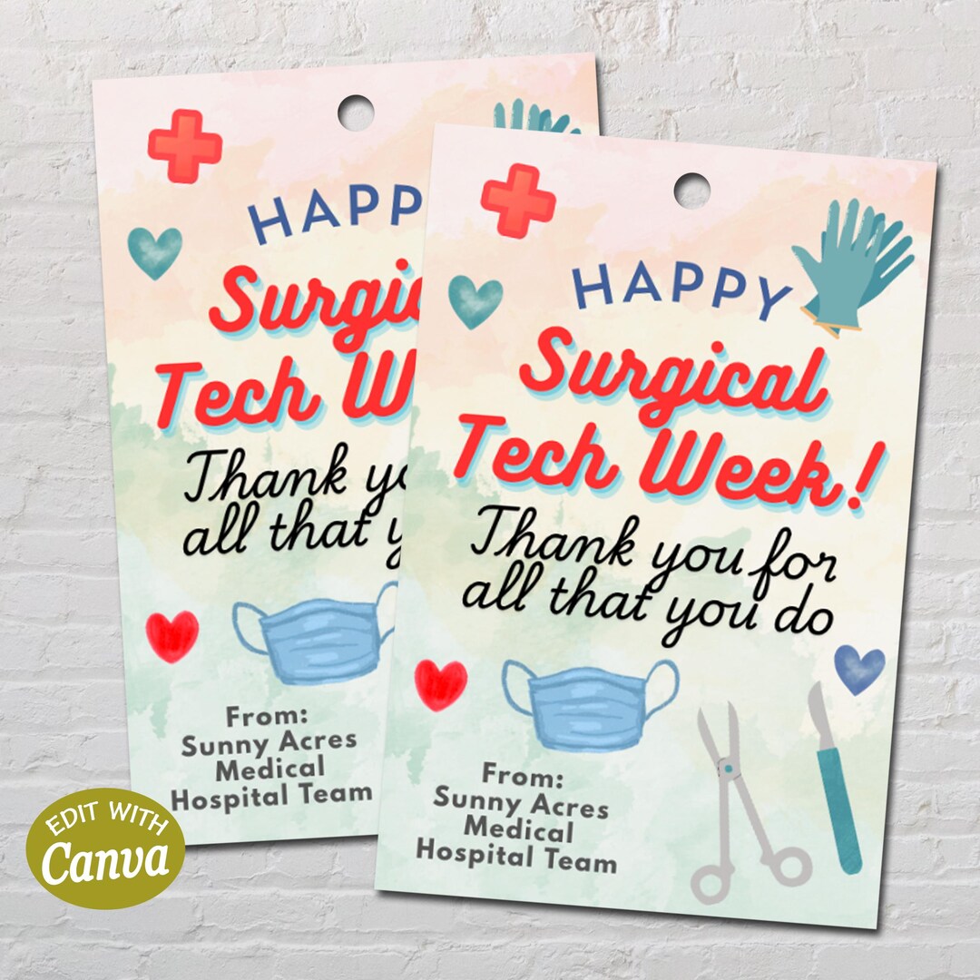 Surgical Tech Appreciation Week Gift Tag Template, Surgery Technician ...