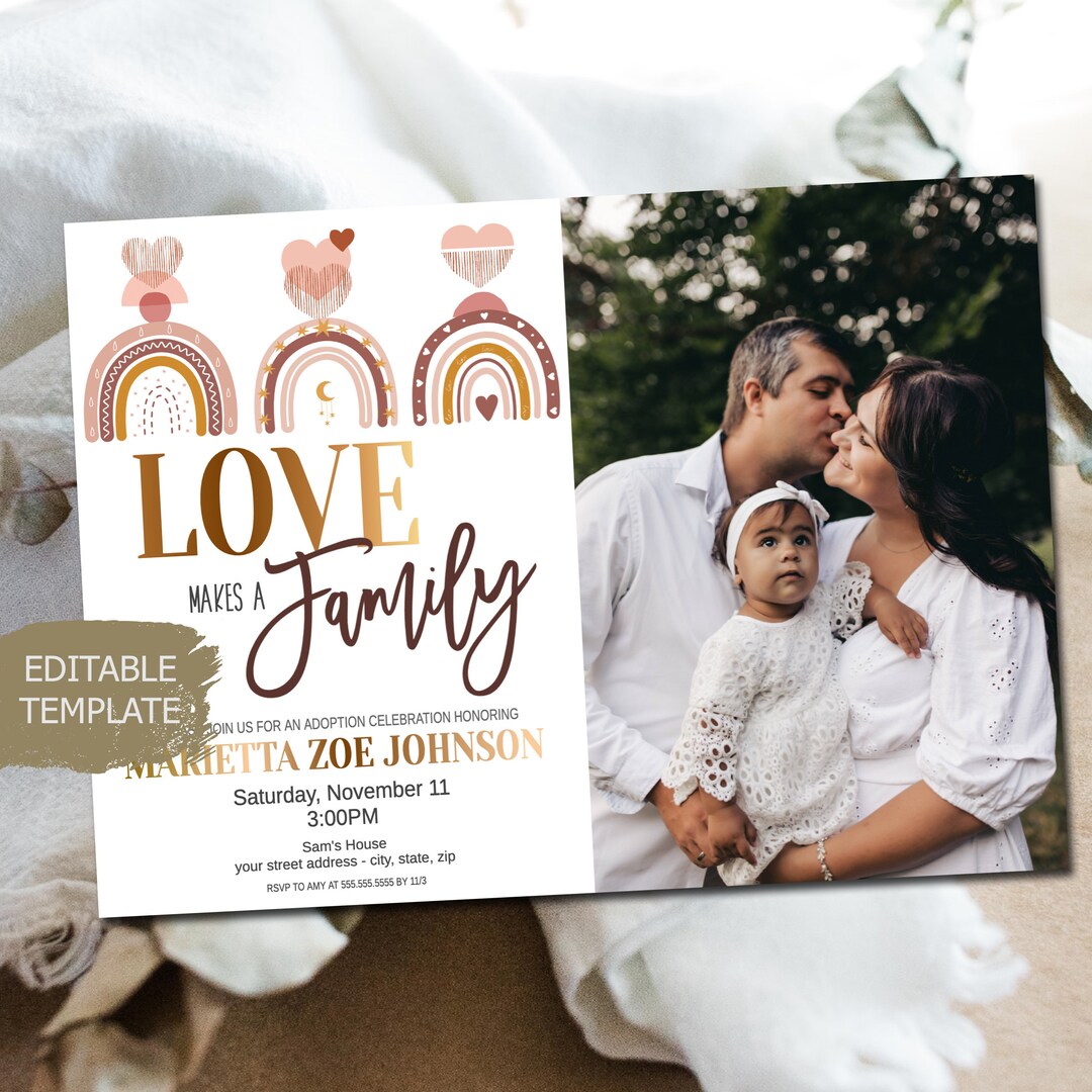 Love Makes a Family Editable Adoption Invite Template, Printable ...