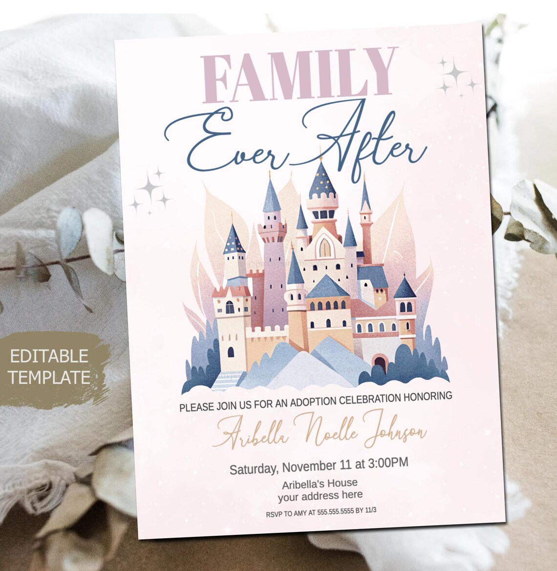 Family Ever After Editable Adoption Invite Template, Printable Editable ...