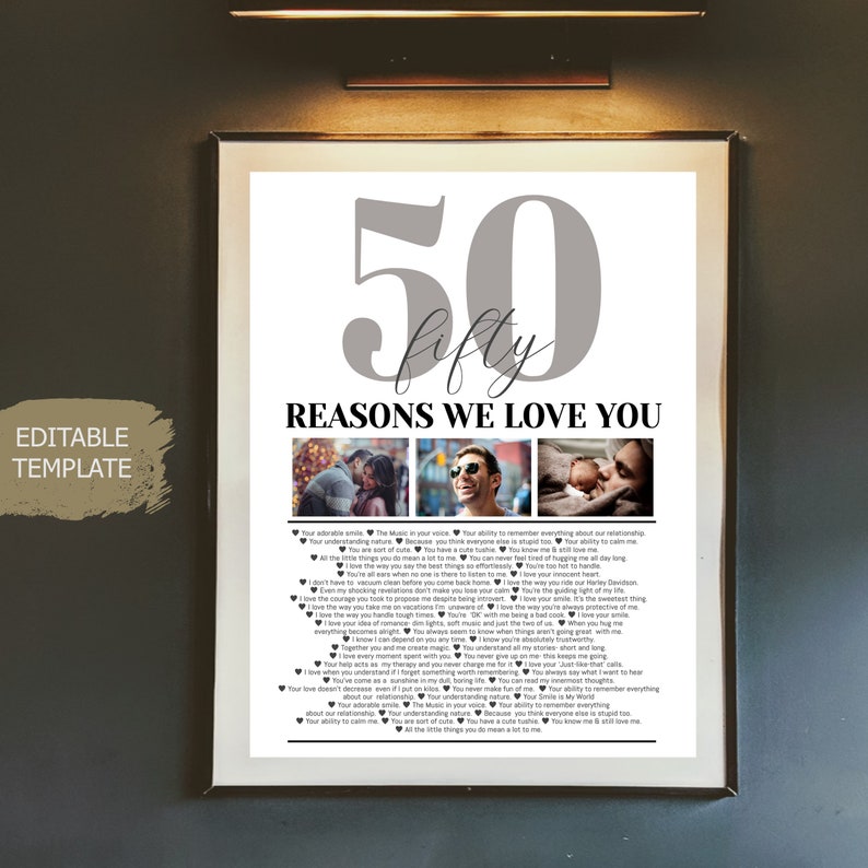 Editable Template 50 Reasons We Love You Photo Collage - Etsy