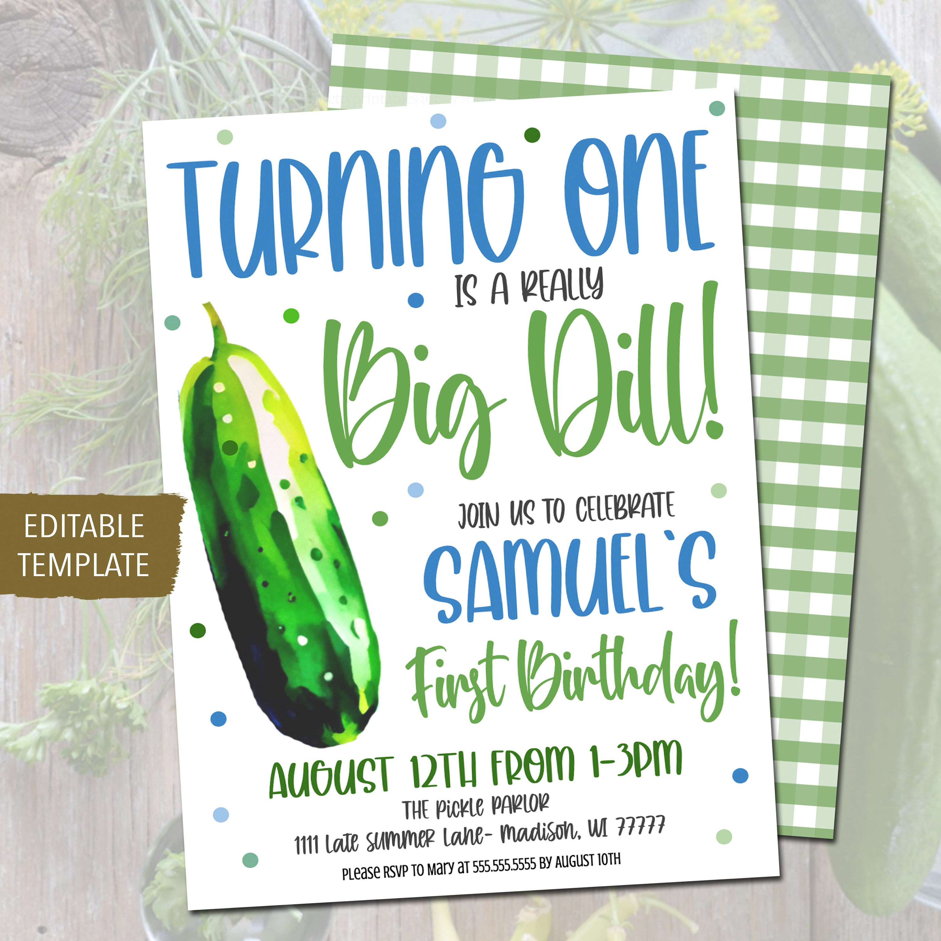 Birthday Pickle Invitation Template, First Birthday It's a Big Dill ...