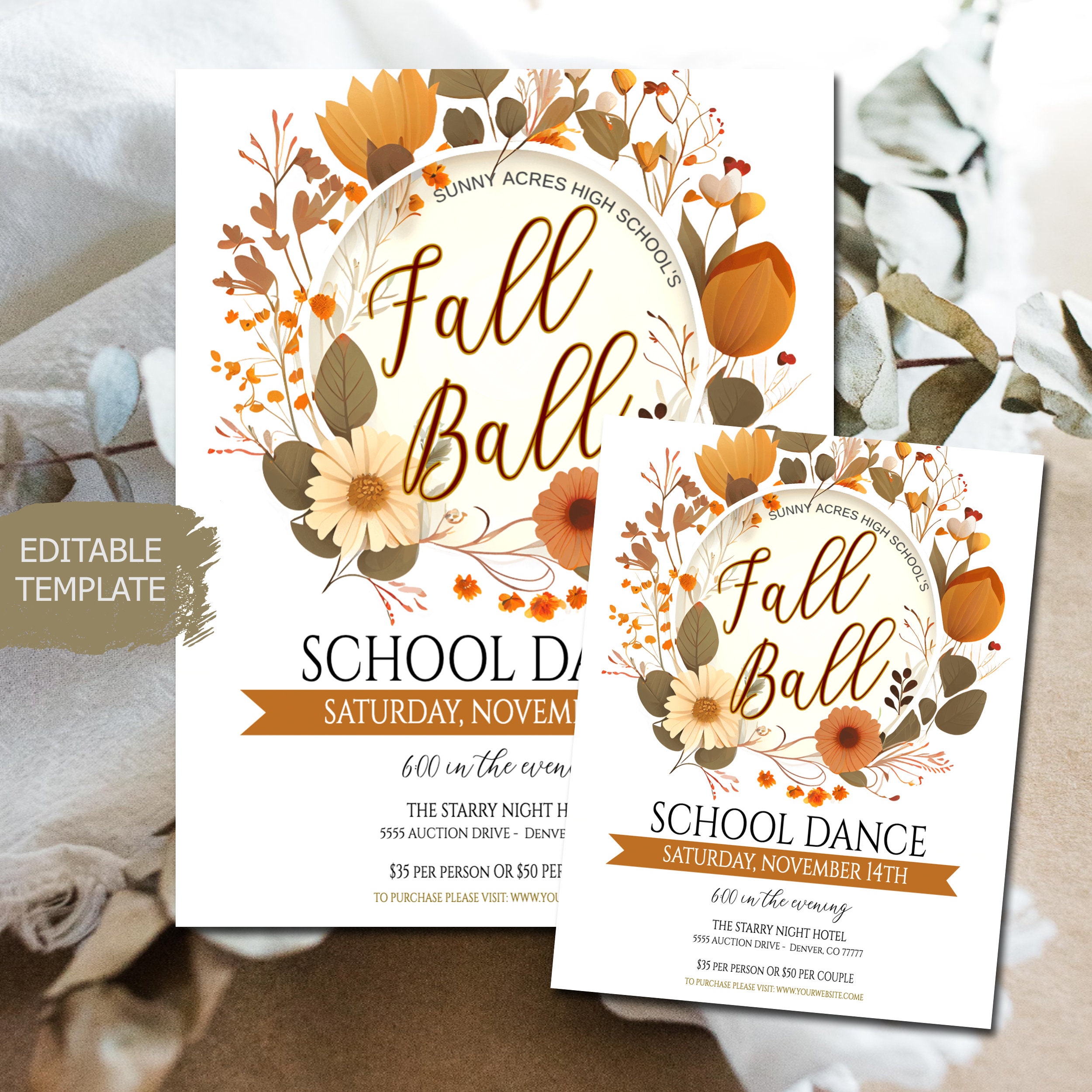 Fall Ball Dance Theme Template Printable High School Formal, Autumn ...