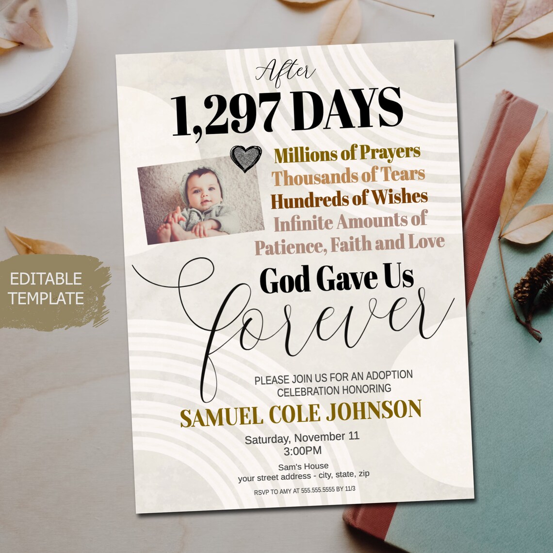 God Gave Us Forever Editable Adoption Invite Template, Printable ...
