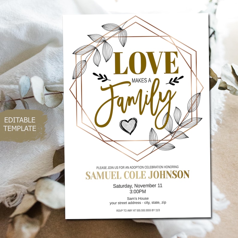 Love Makes a Family Editable Adoption Invite Template, Printable ...