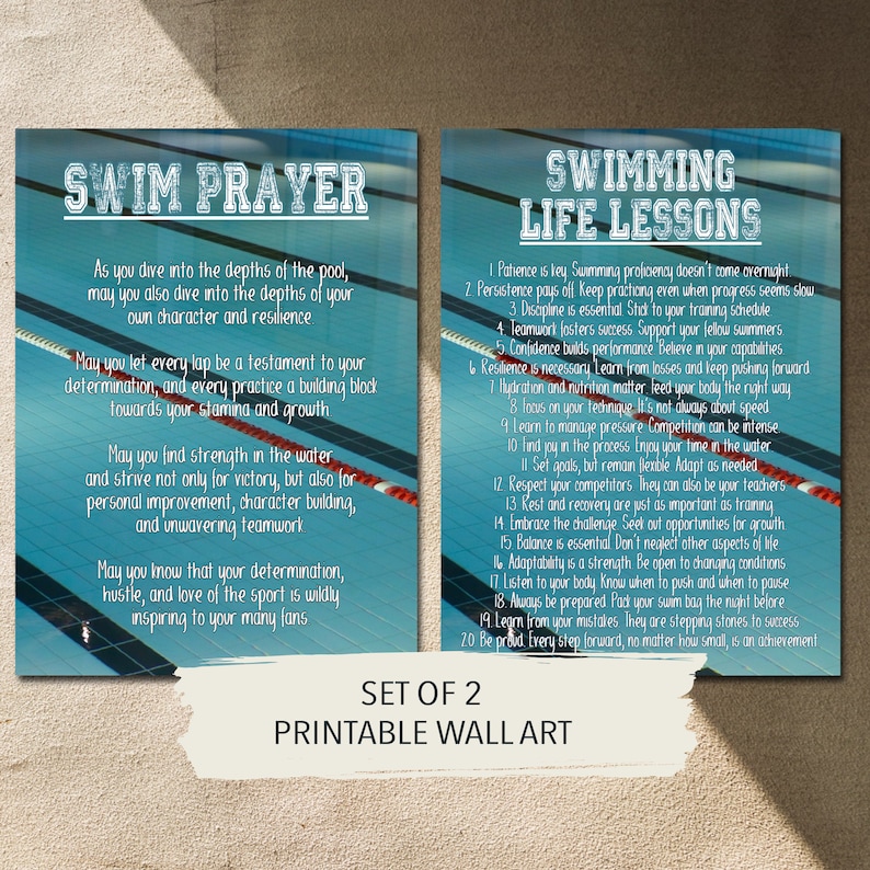 Swimming Poster Set, Swimming Life Lessons, Swim Prayer Gift, Swimmer ...