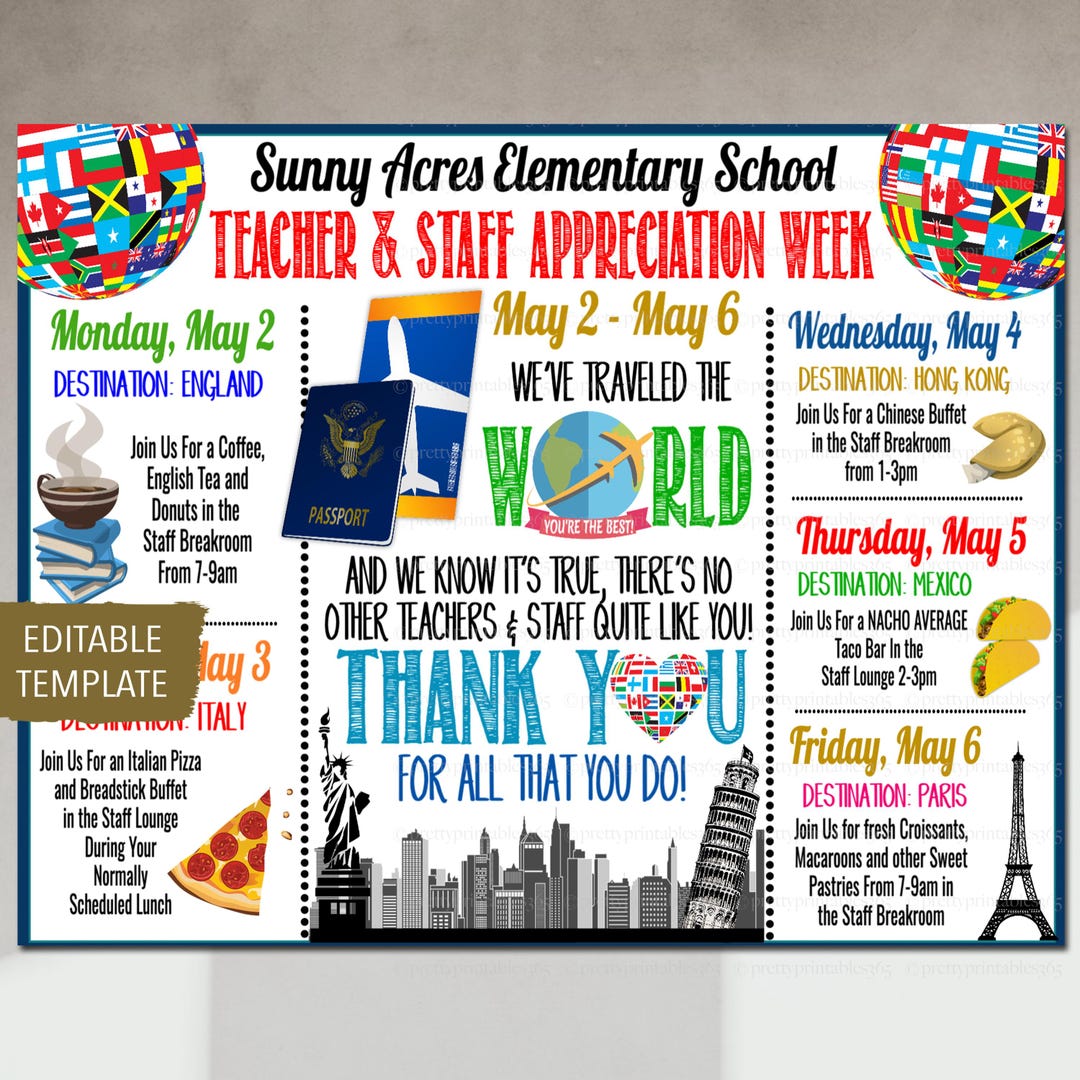 Around the World International Themed Teacher Appreciation Week ...