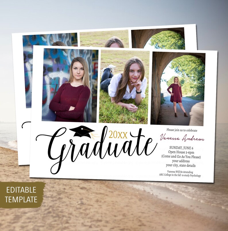 Graduation Photo Collage Invite Template, Printable Editable, High ...