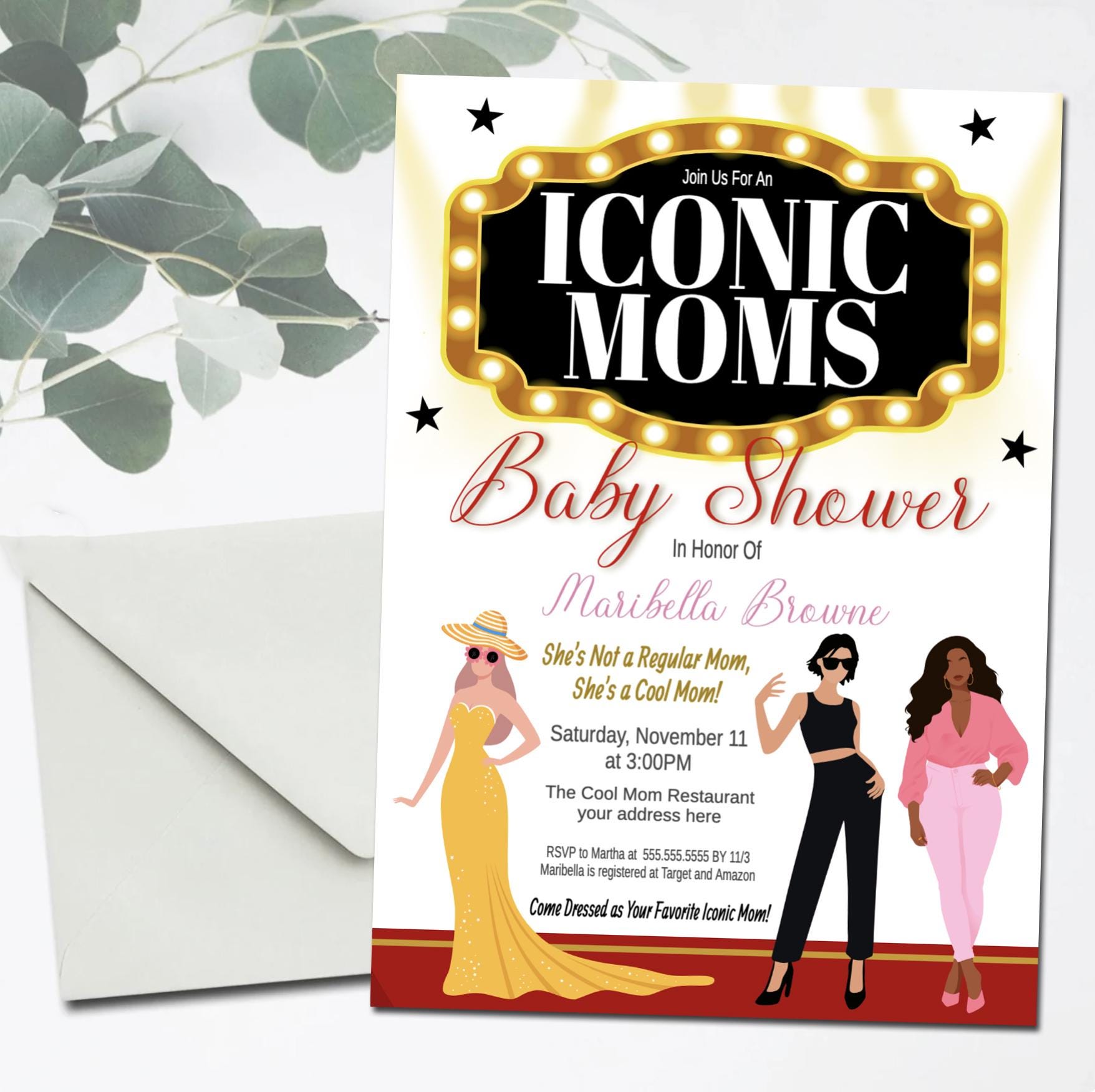 Iconic Moms Baby Shower Invitation, Famous Moms Baby Shower Theme ...