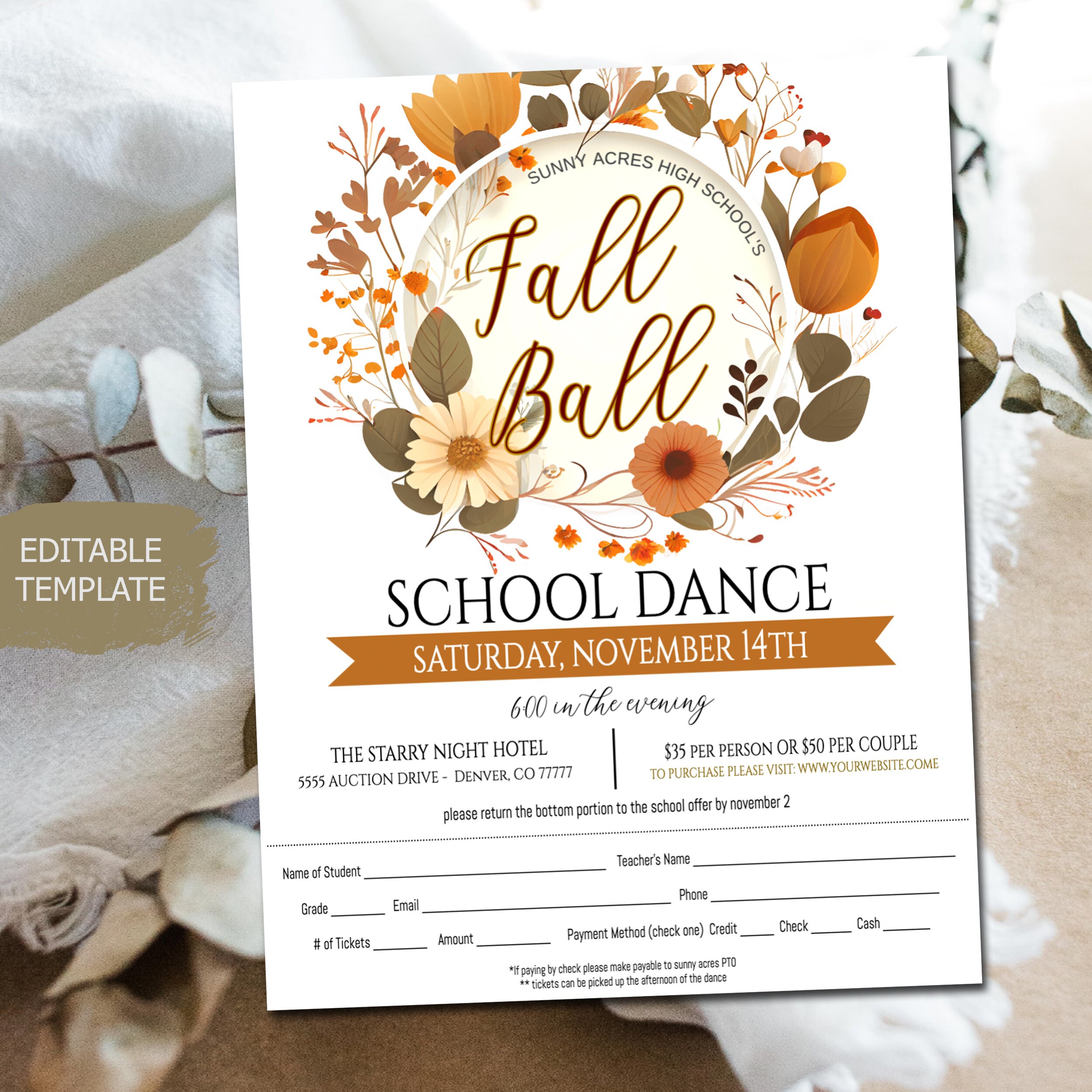 Fall Ball Dance Theme Template Printable High School Formal, Autumn ...