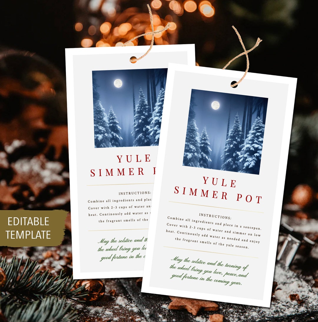 Yule Simmer Pot Gift Tags, Winter Solstice Party Favor Template ...