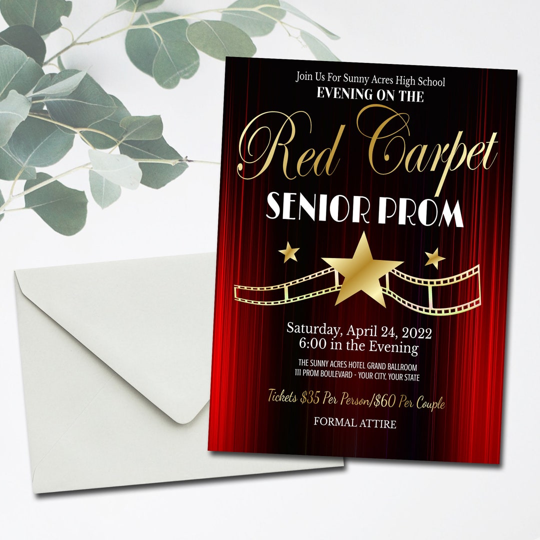 Hollywood VIP Red Carpet Prom Invite Template, Printable Editable, High ...