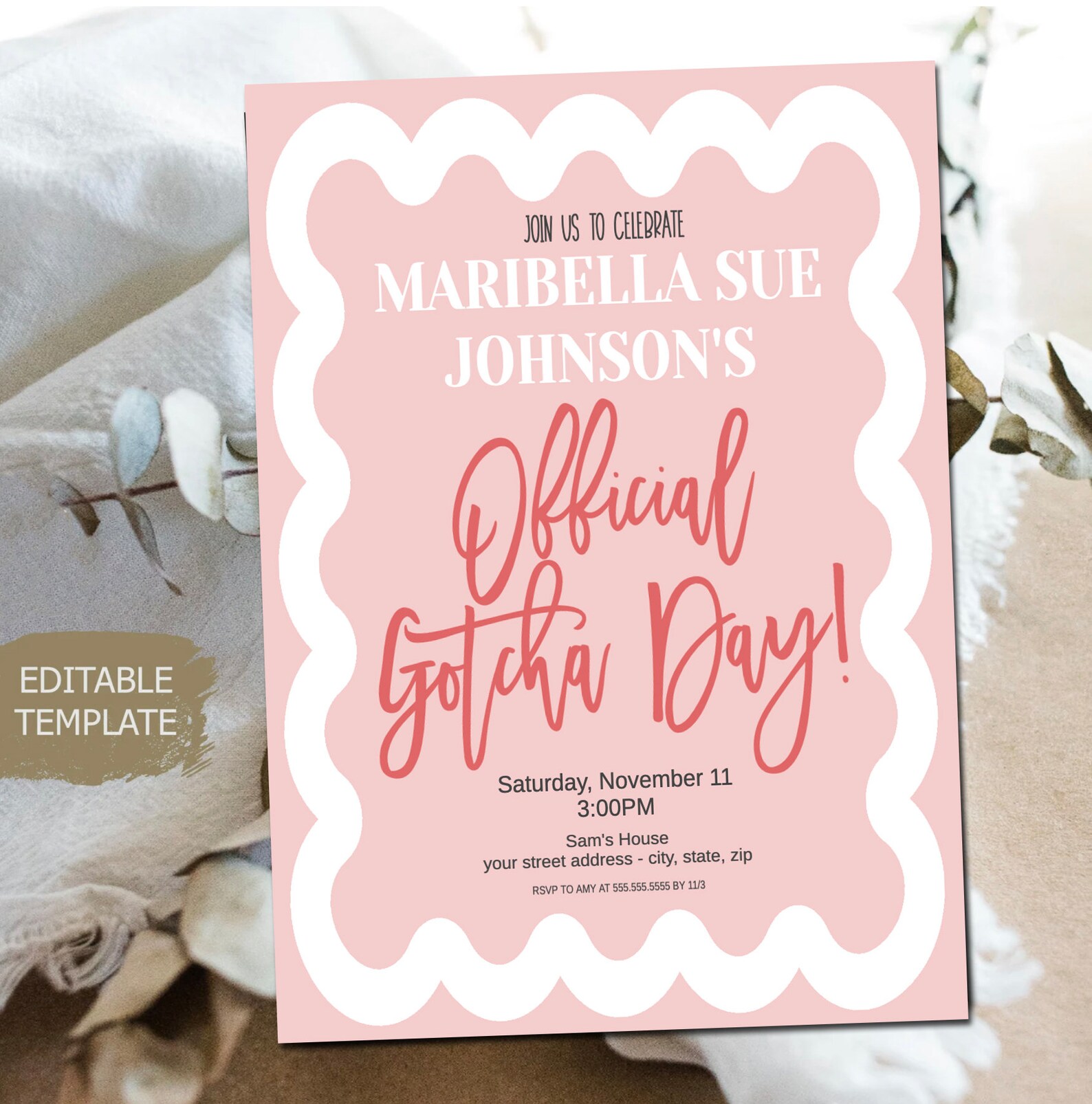 Official Gotcha Day Editable Adoption Invite Template, Printable ...