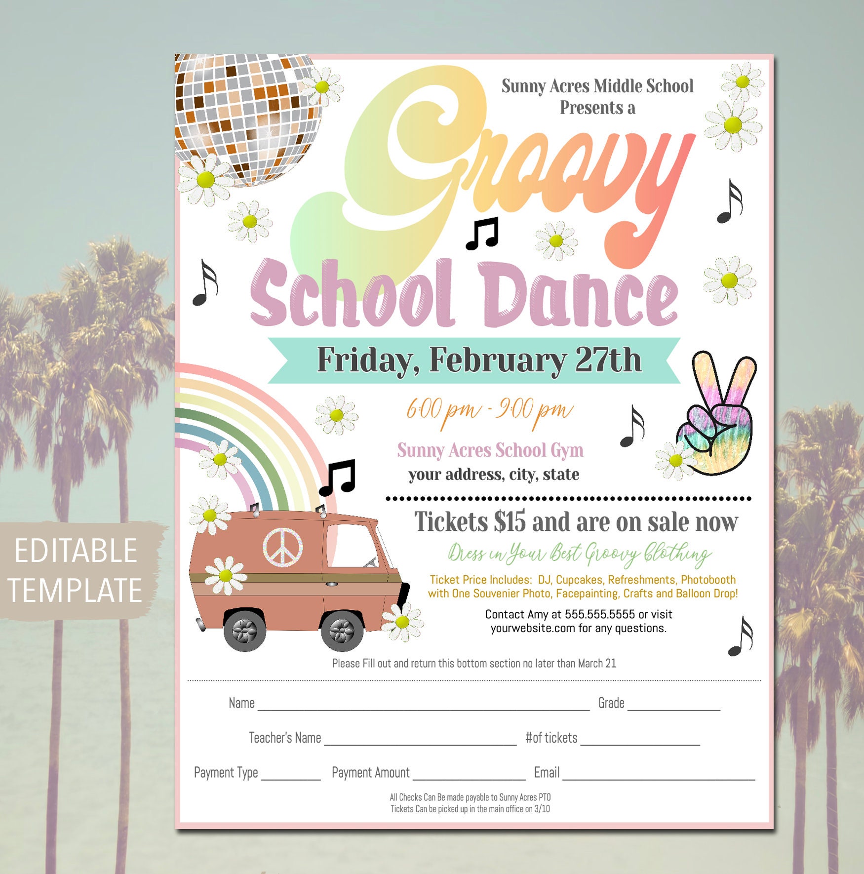 Groovy Retro Dance Theme Template Set, Printable High School Formal, 60 ...
