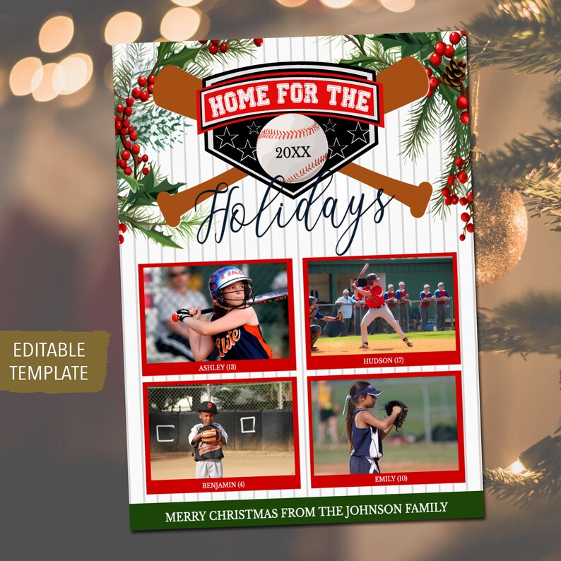 Baseball Christmas Card, Home for the Holidays, Holiday Greeting Photo ...