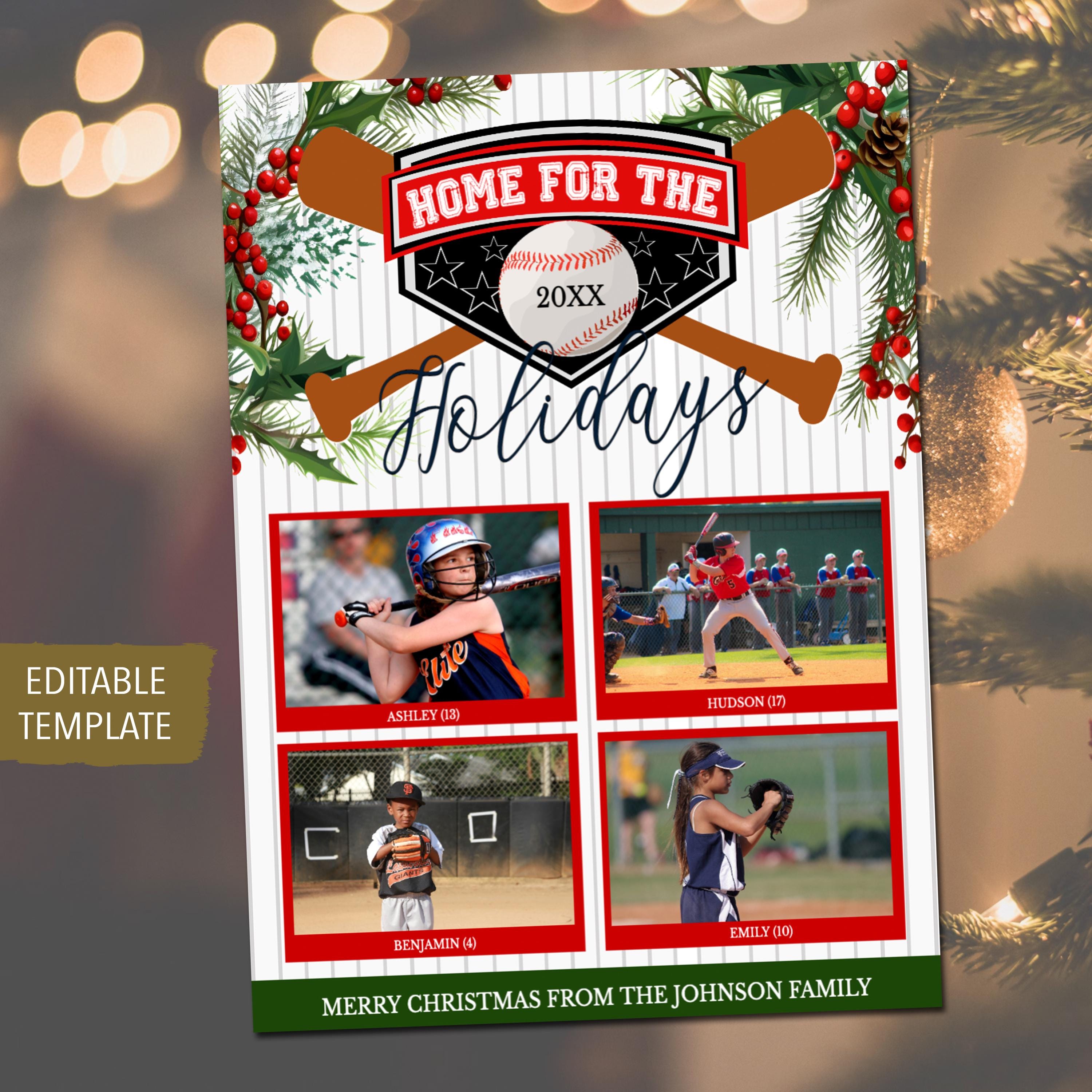 Baseball Christmas Card, Home for the Holidays, Holiday Greeting Photo ...